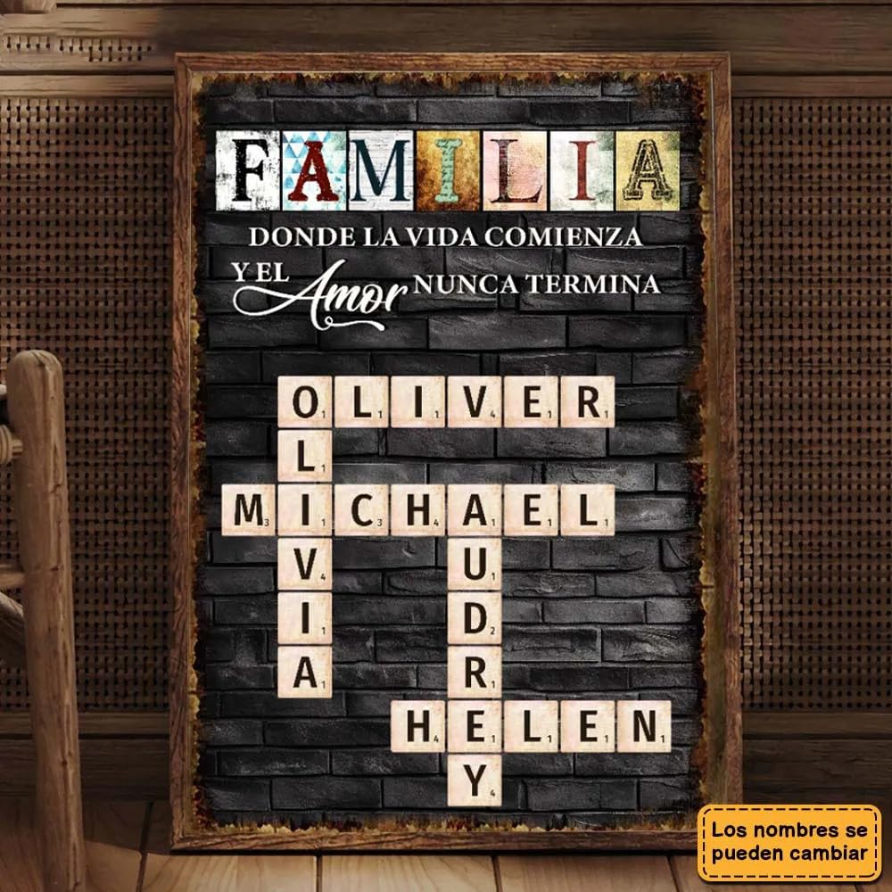 Scrabble Family Names Wall Art La Familia - Spanish Family Crossword ...