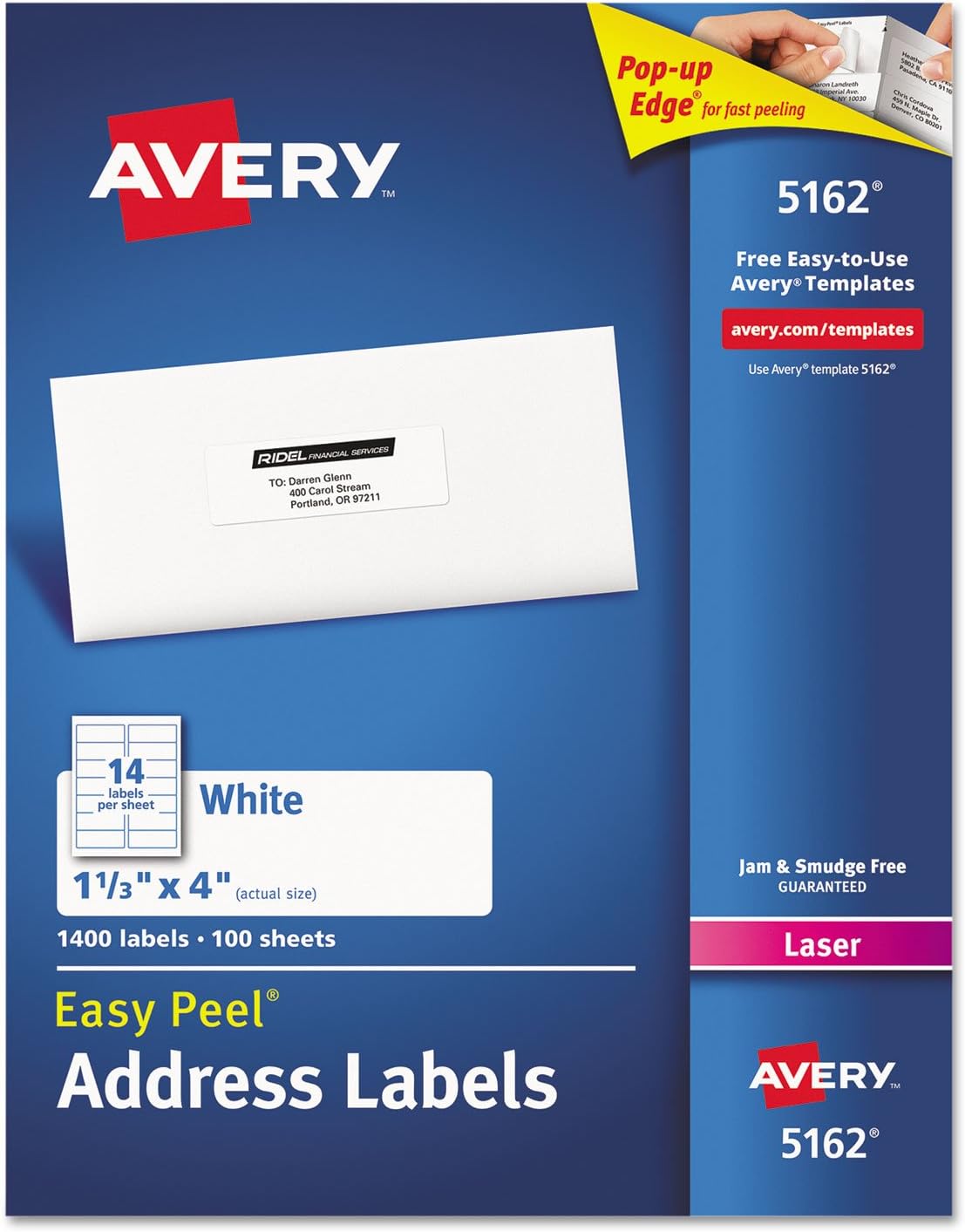 Amazon.com : Avery 5162 Laser Labels, Mailing,1-1/3-Inch x4-Inch, 1400 ...