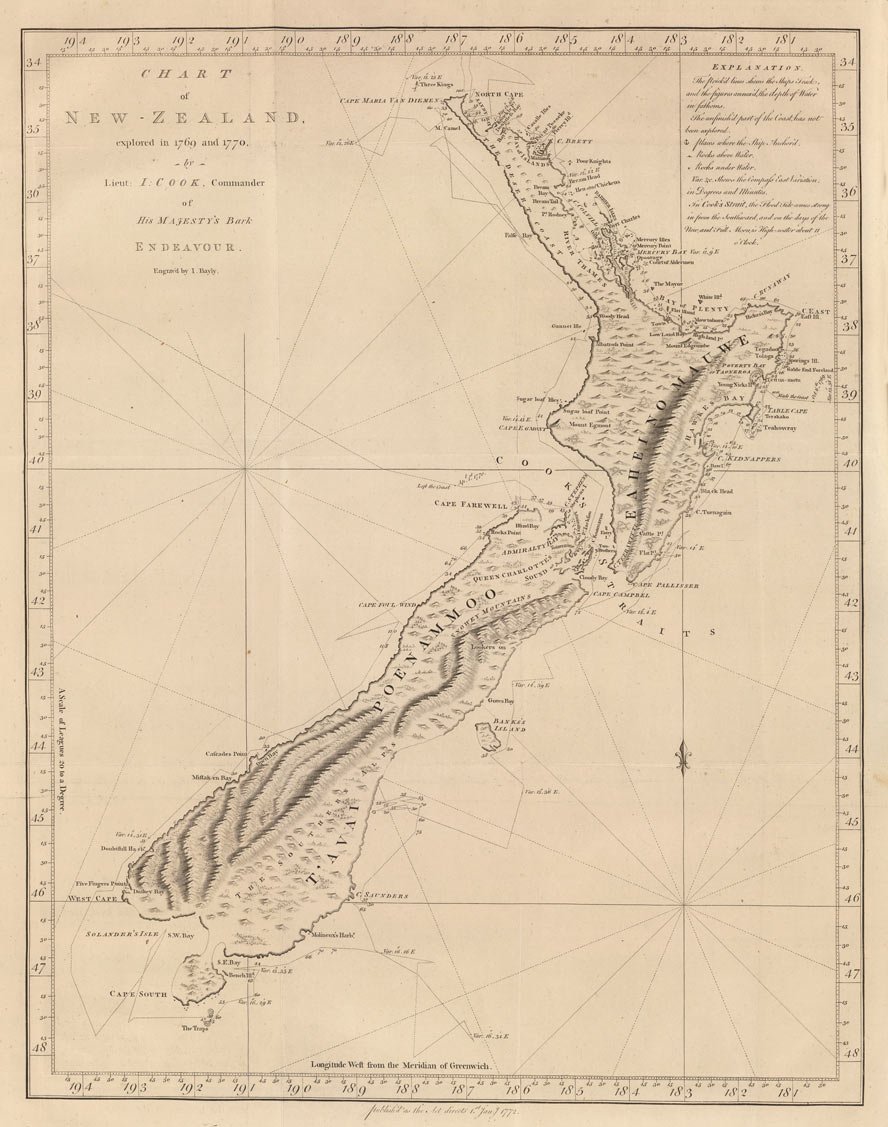 Amazon.com : 1773 Captain Cook Exploration Map New Zealand Nautical ...