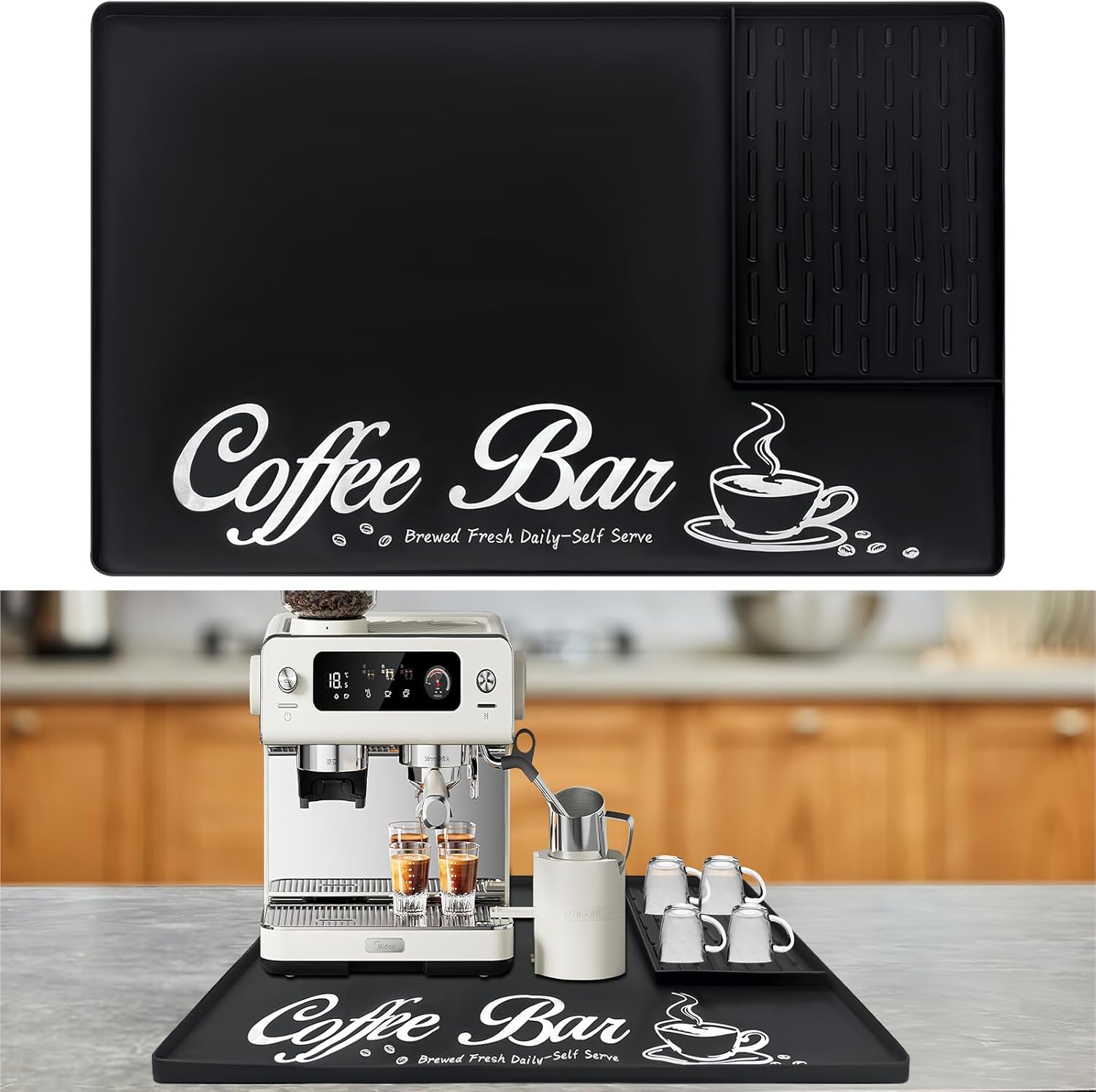 Amazon.com: Foxtell Silicone Coffee Mat Coffee Bar Mat with Raised Edge ...