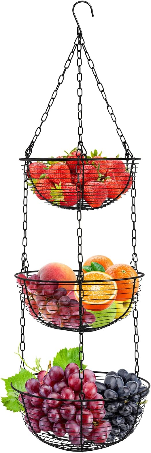 Wylnsie Eisenkörbe Obst Hängekorb, Obstkorb hängend 3-stöckiger mit ...