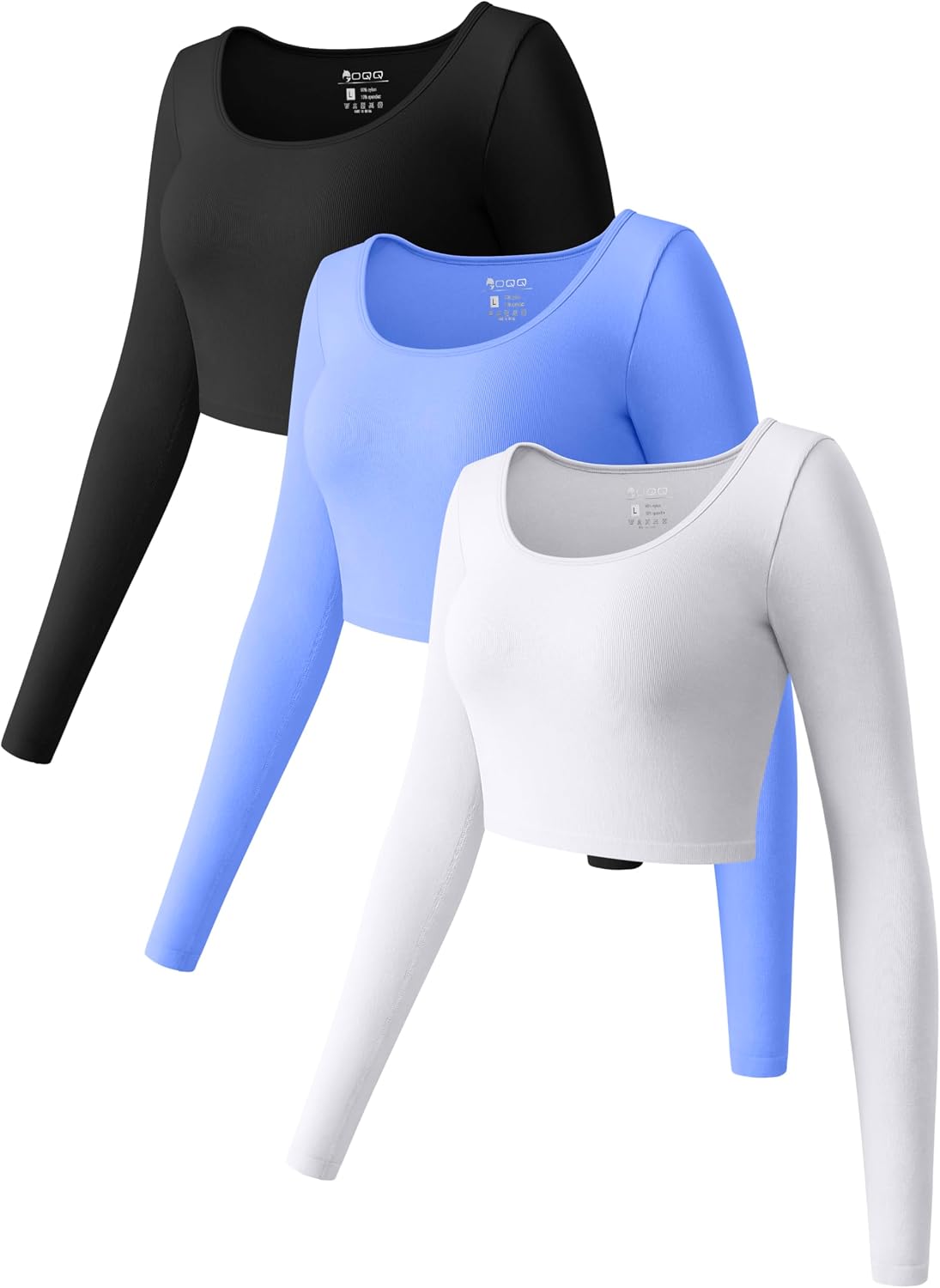 Amazon.com: OQQ Women's 3 Piece Crop Tops Long Sleeve Round Neck ...