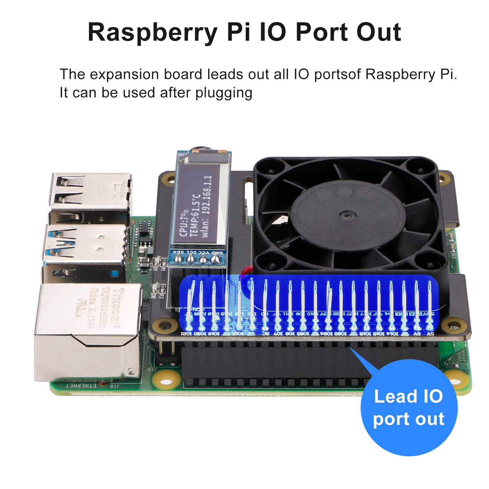 Seamuing Raspberry Pi 4B Cooling Fan Raspberry Pi Cooler, Raspberry Pi RGB Cooling Hat RPI GPIO ...