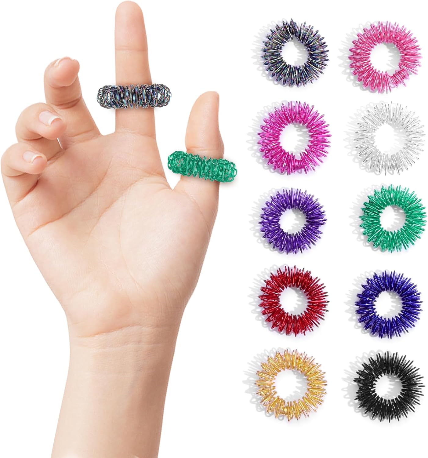 Amazon.com: 10 Acupressure Rings - Stress Relief Fidget Sensory ...