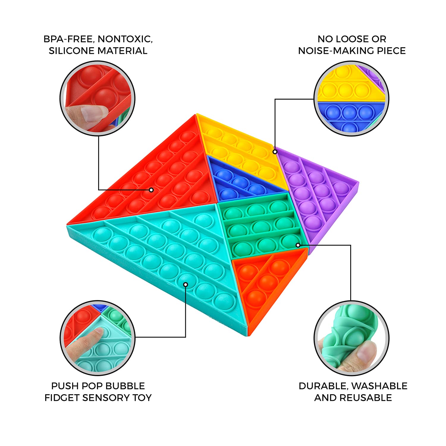 CARESWAY Big Pop It Fidget Toys Pack for Boys and Girls - 7 Piece ...