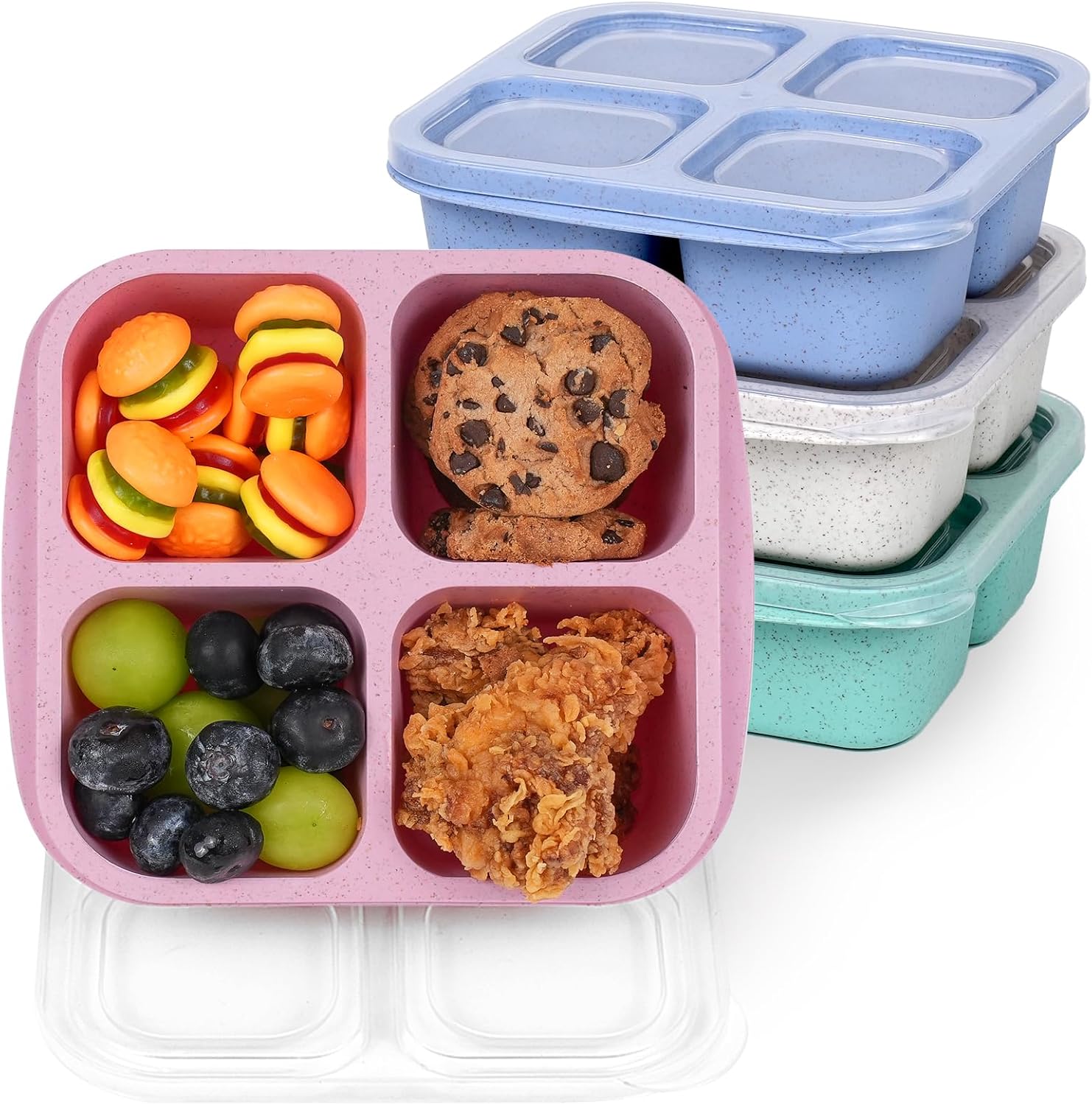 Amazon.com: 4 Pack Snack Containers, 4 Compartments Reusable Bento ...