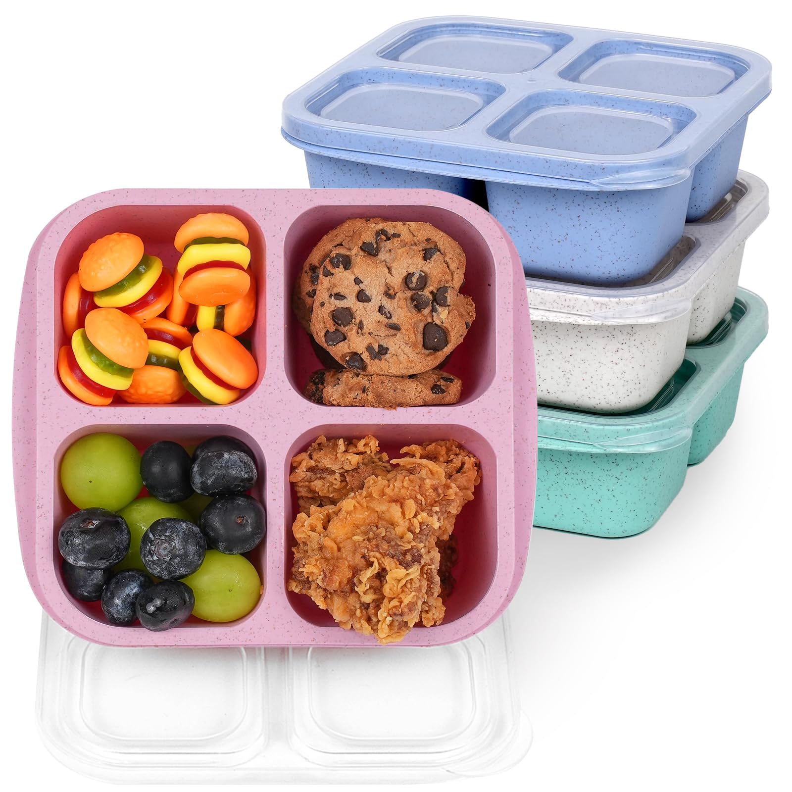 Amazon.com: 4 Pack Snack Containers, 4 Compartments Reusable Bento ...