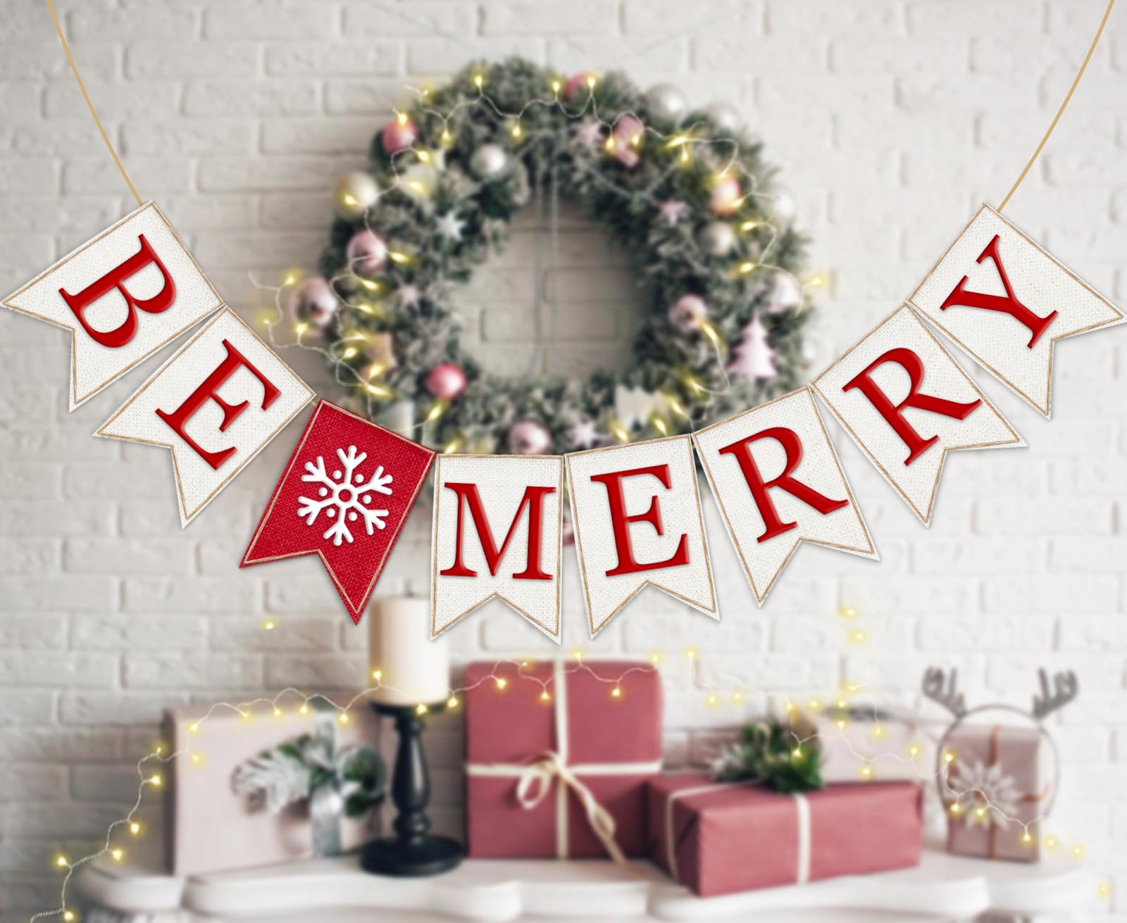 Amazon.com: Whaline Christmas Burlap Banner BE MERRY Banner Pre ...