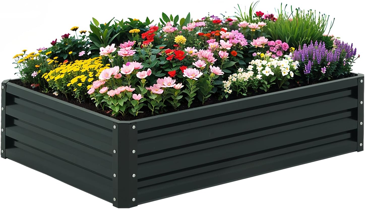 Amazon.com: TOUFUN Metal Raised Garden Bed, 4x3x1ft Galvanized Planter ...