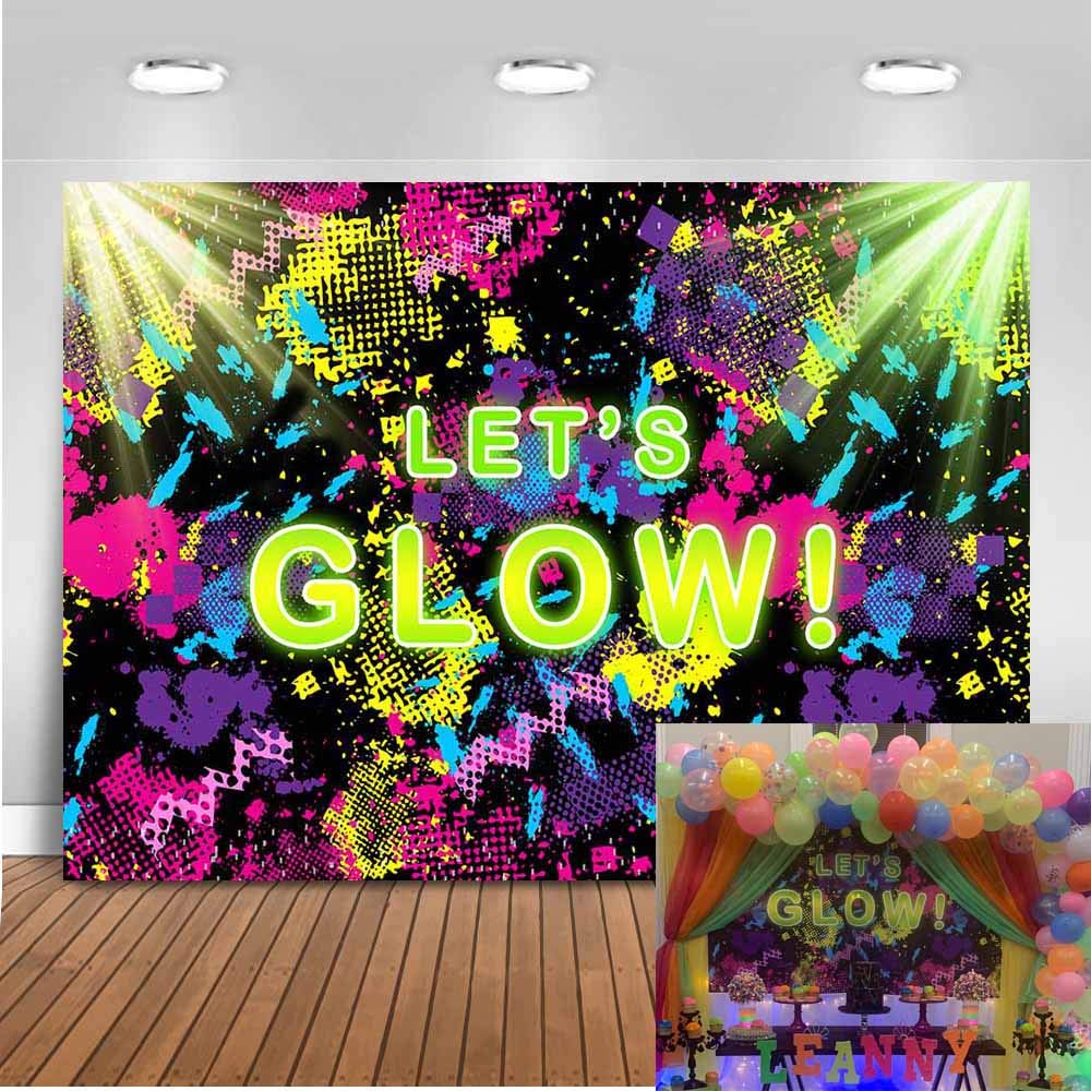 Buy Moca Glow Neon Party Backdrop 7x5ft Let's Glow Splatter Photography ...