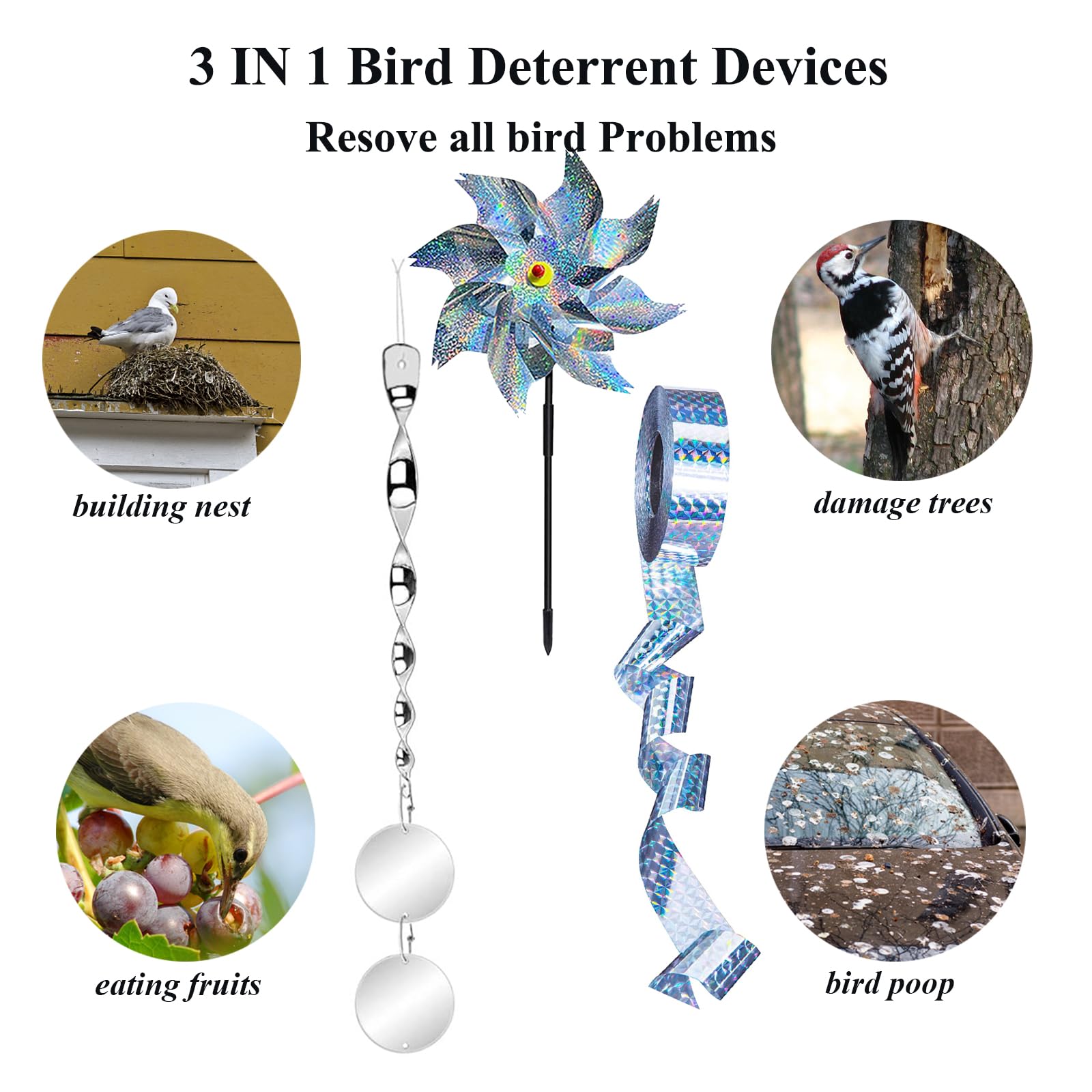 Snapklik.com : Bird Devices Outdoor Set, Bird Reflective Rods And Tape ...