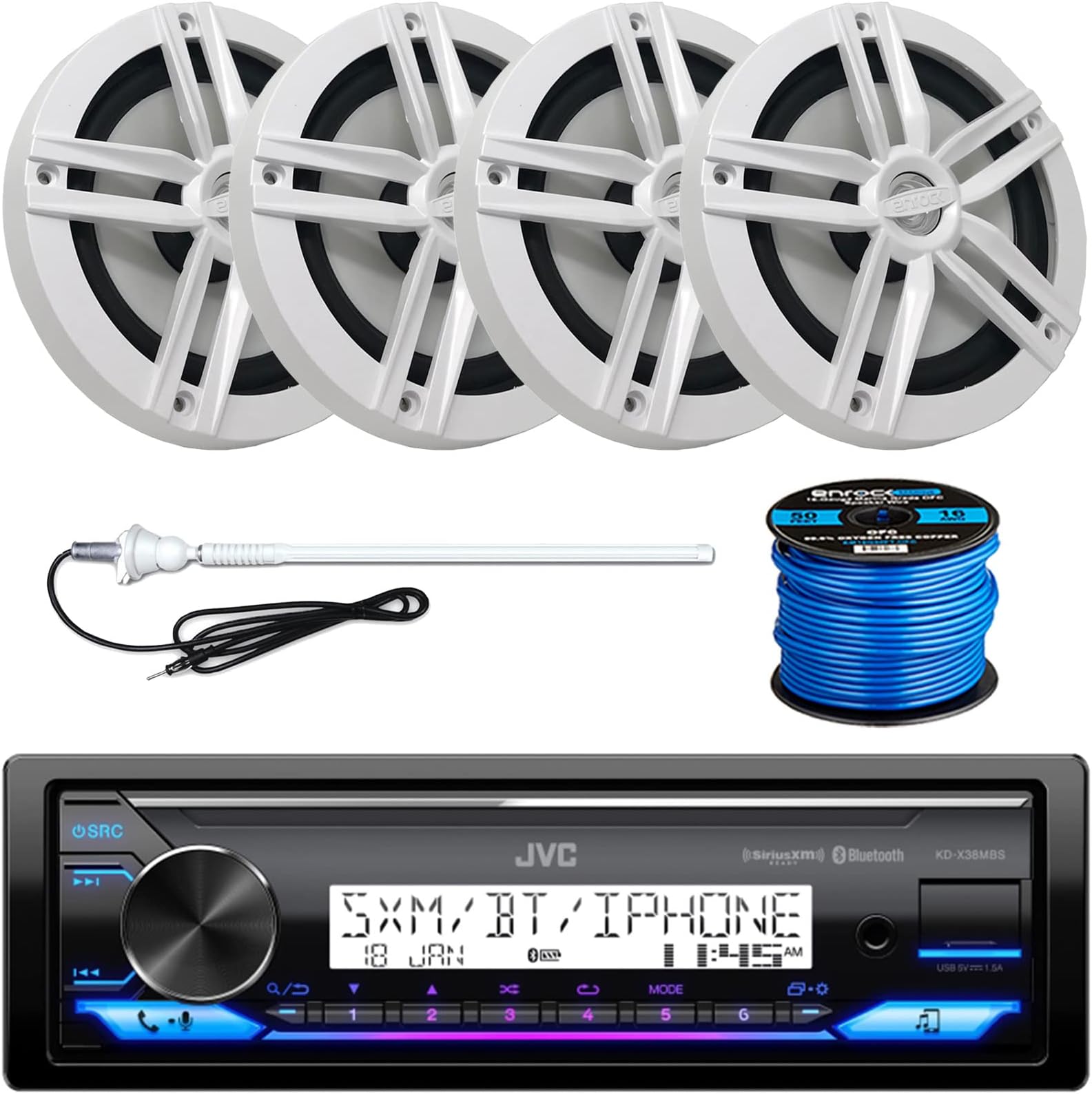 Amazon.com: JVC Single Din Marine Bluetooth USB/AUX Stereo Receiver, 4X ...