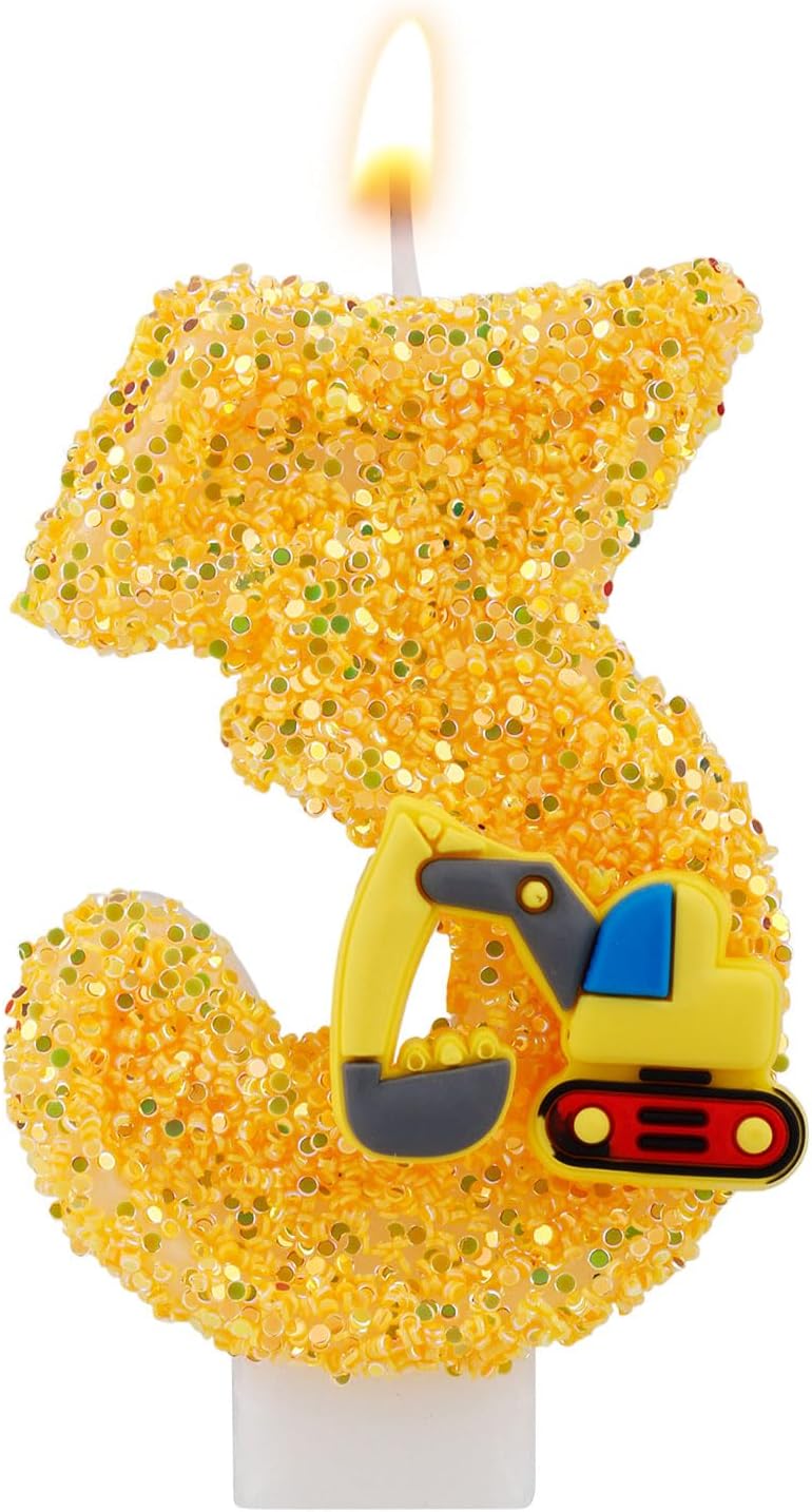 Amazon.com: Construction Birthday Candles, Glitter Number Candles for ...