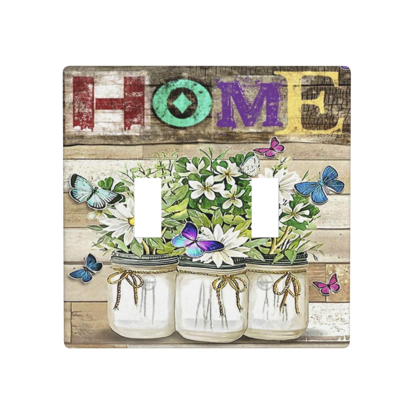 Farmhouse Flower Butterfly Wood Double Toggle Light Switch Plates ...