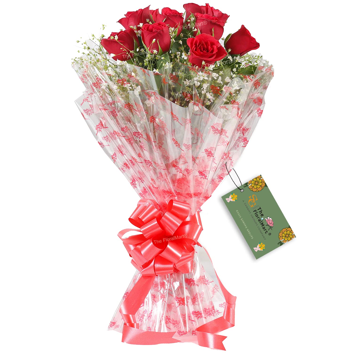 The FloralMart Fresh Flowers Bouquet of 08 Red Roses in Cellophane ...