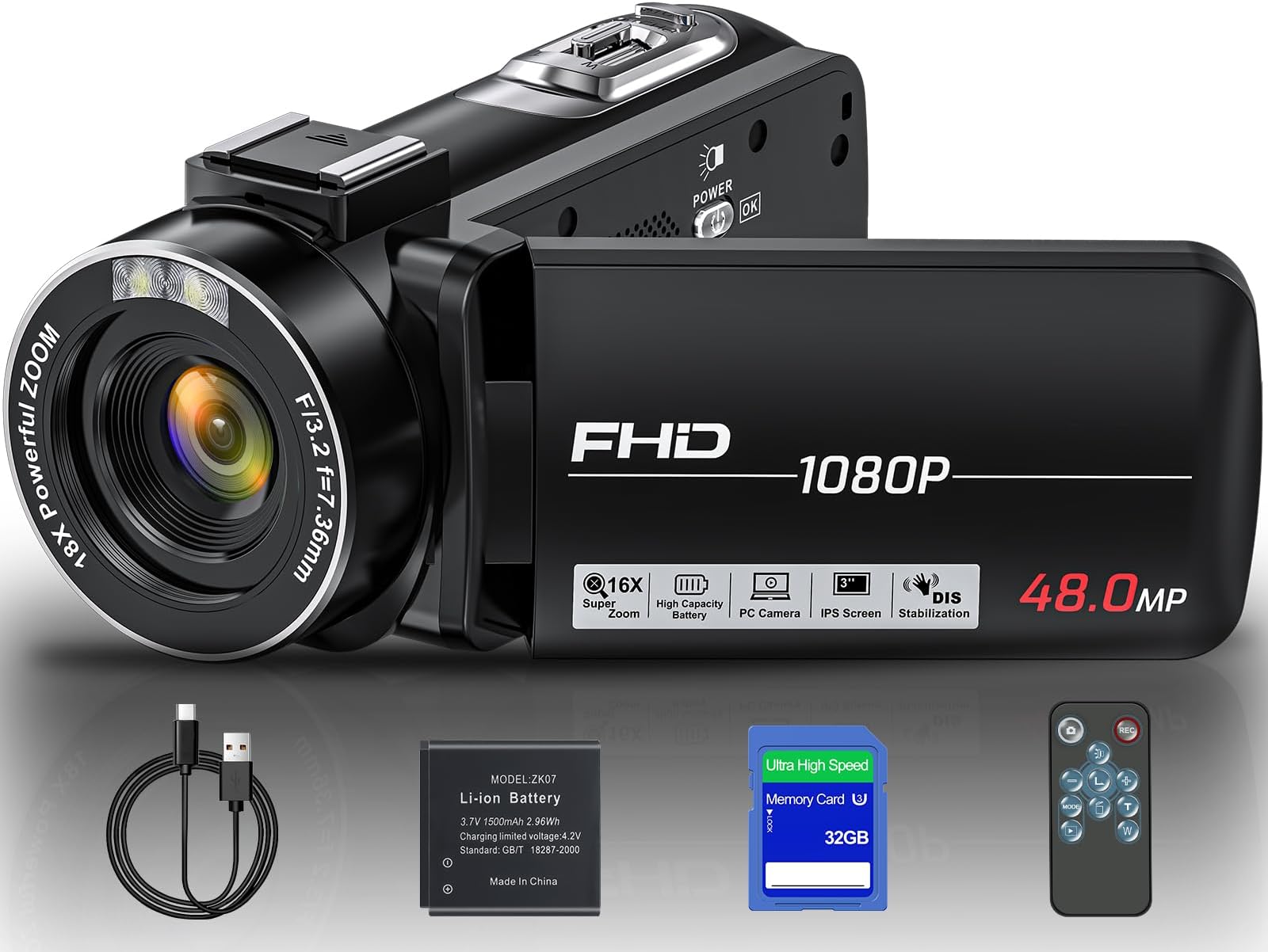 Buy MAKENJU Video Camera Camcorder, Full HD 1080P Camcorder 48MP 16X ...