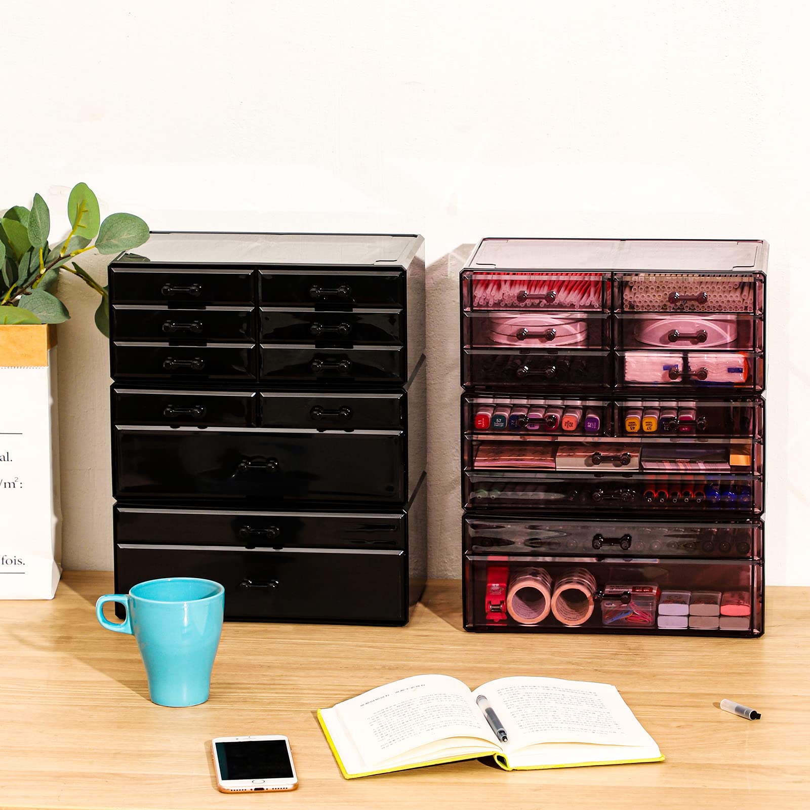 Cq acrylic Office Supply Organizers and Storage Bins with 2 Drawers ...