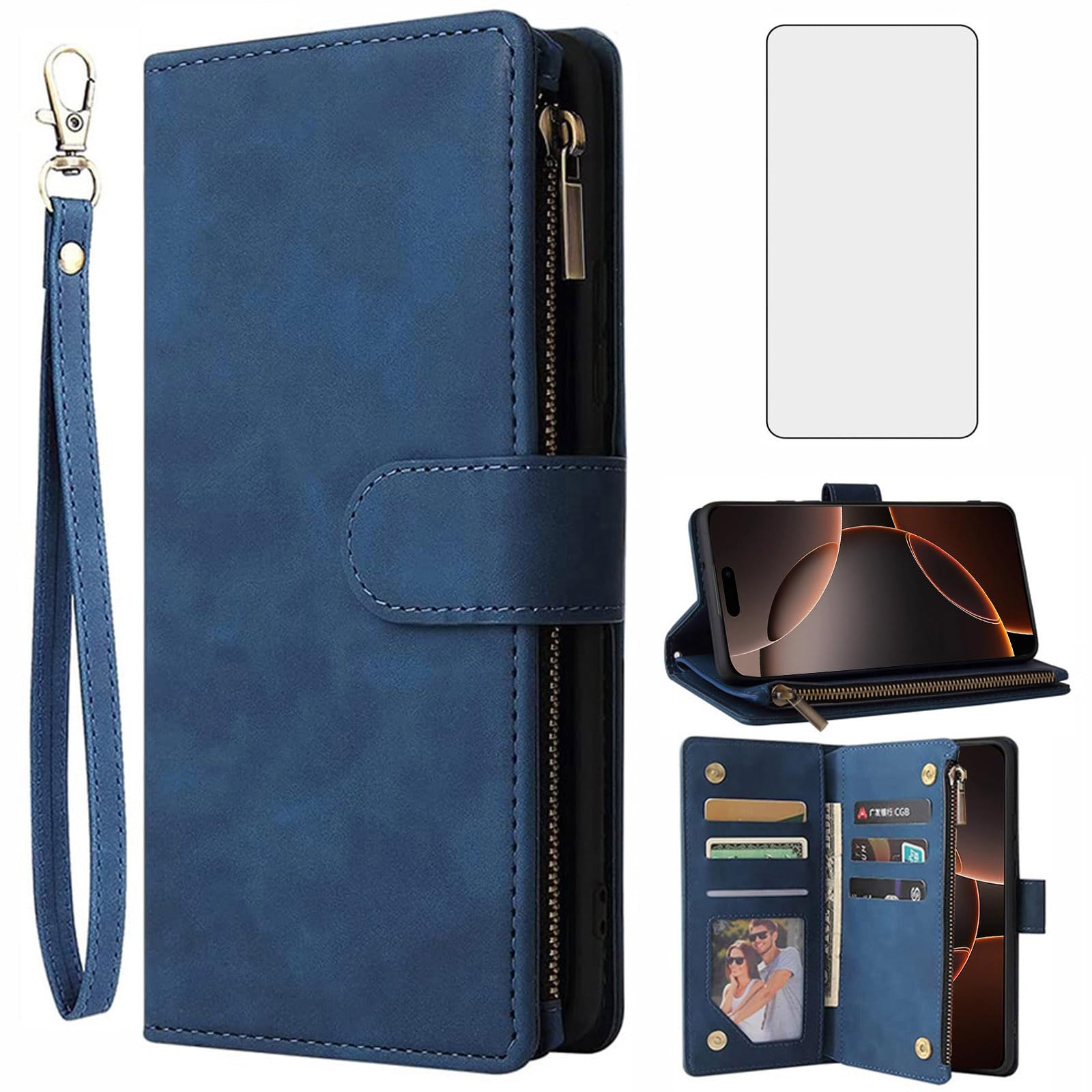 Amazon.com: Asuwish Compatible with iPhone 16 Pro 6.3 inch Wallet Case Tempered Glass Screen ...