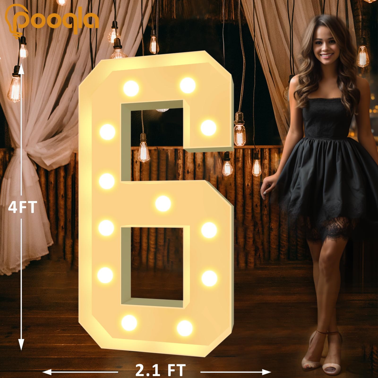 Snapklik.com : 4 FT Light Up Marquee Numbers 6, Cool White And Warm ...