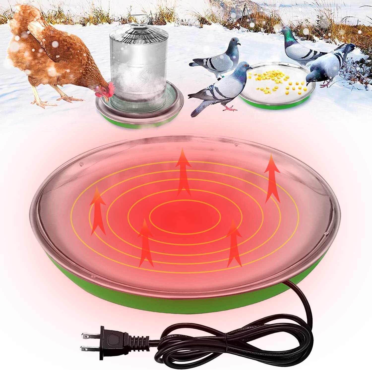 SUVEUS Chicken Water Heater, 45W Heated Poultry Waterer with Thermostat ...