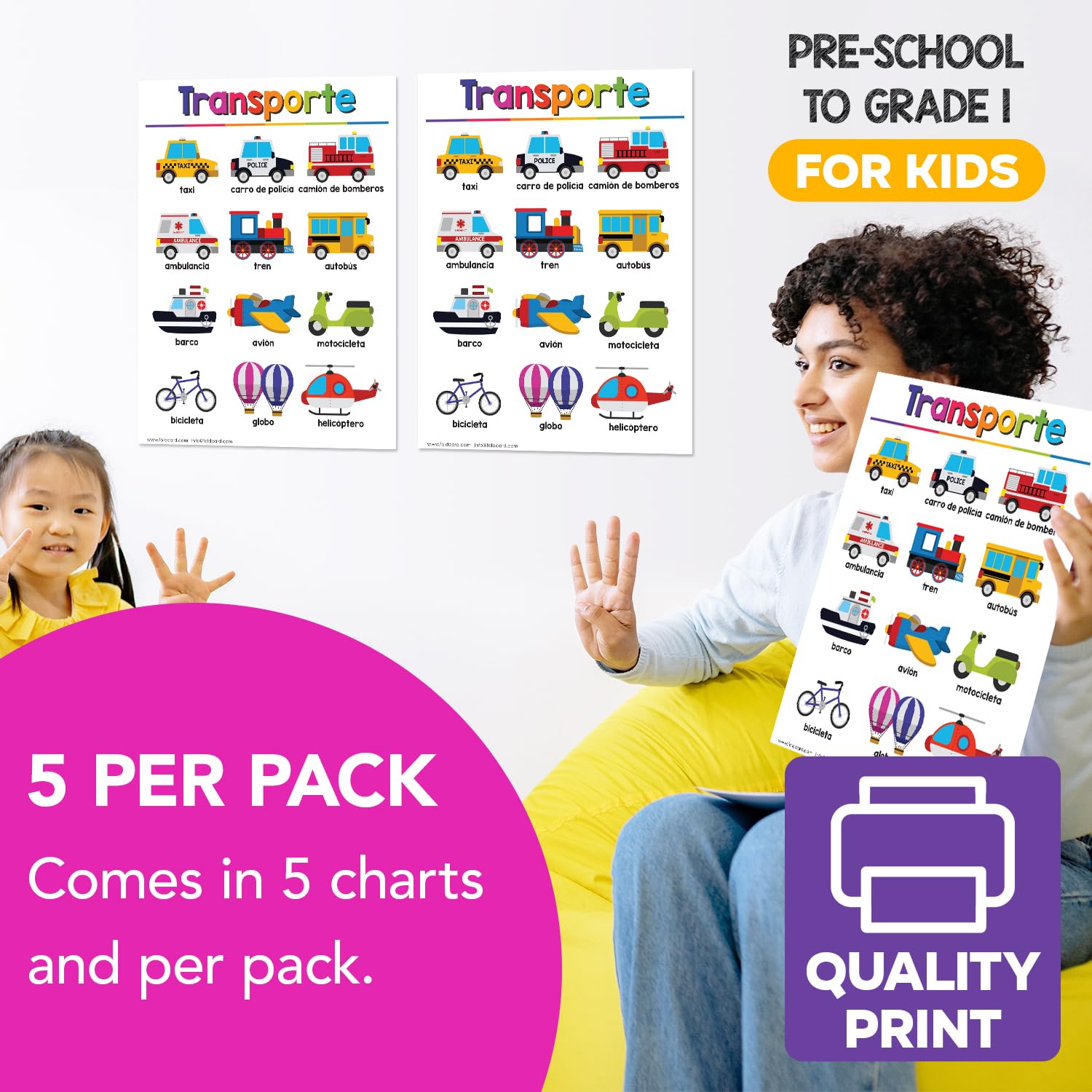 Snapklik.com : Transporte Spanish Chart For Preschool To Gradeschool ...