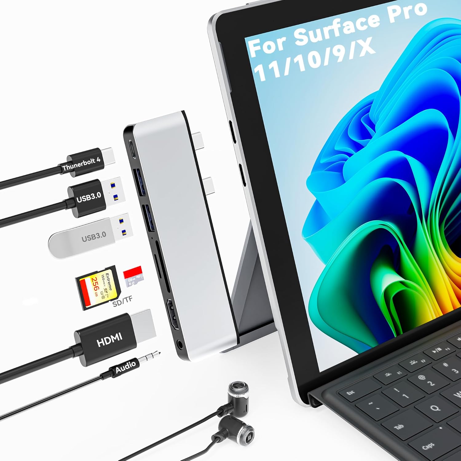 Surface Pro 11/10/9/X Docking Station, Surface Pro 11 USB Hub mit 4K HDMI, USB-C Thunerbolt 4 ...