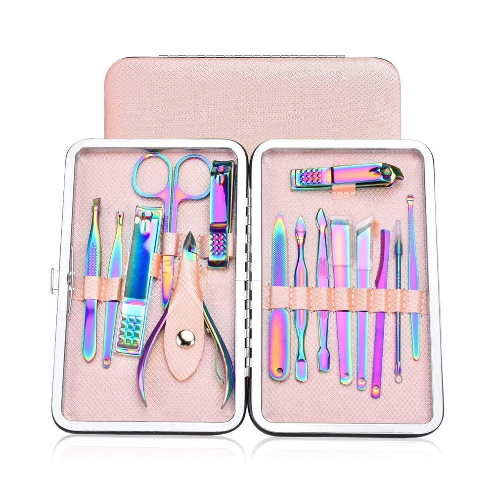Amazon.com : Clipper Set 15pcs Rainbow Stainless Steel Tweezer Nail Art ...
