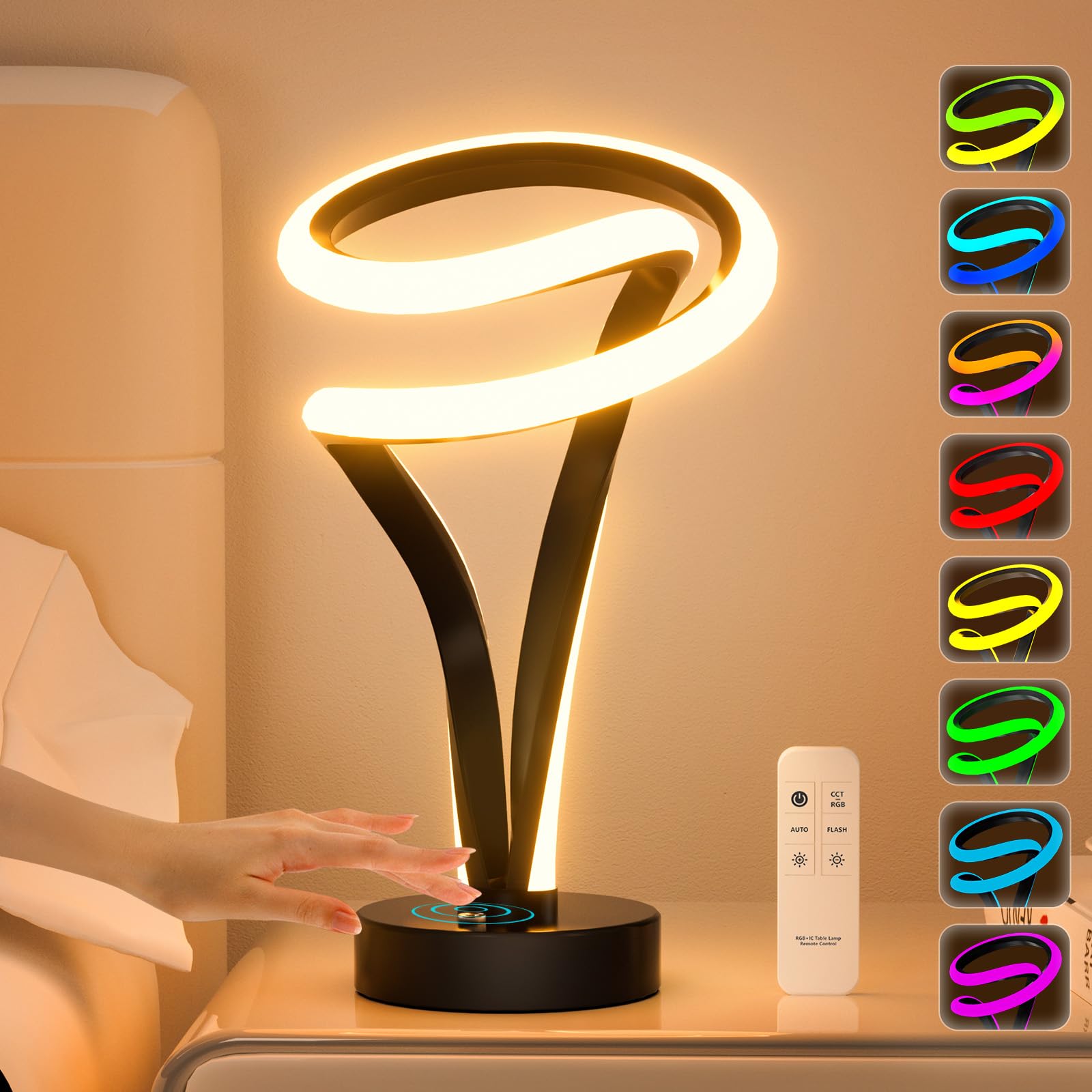 PutWish Spiral RGB Table Lamp for Nightstand, 12 Colors Changing Lamp ...