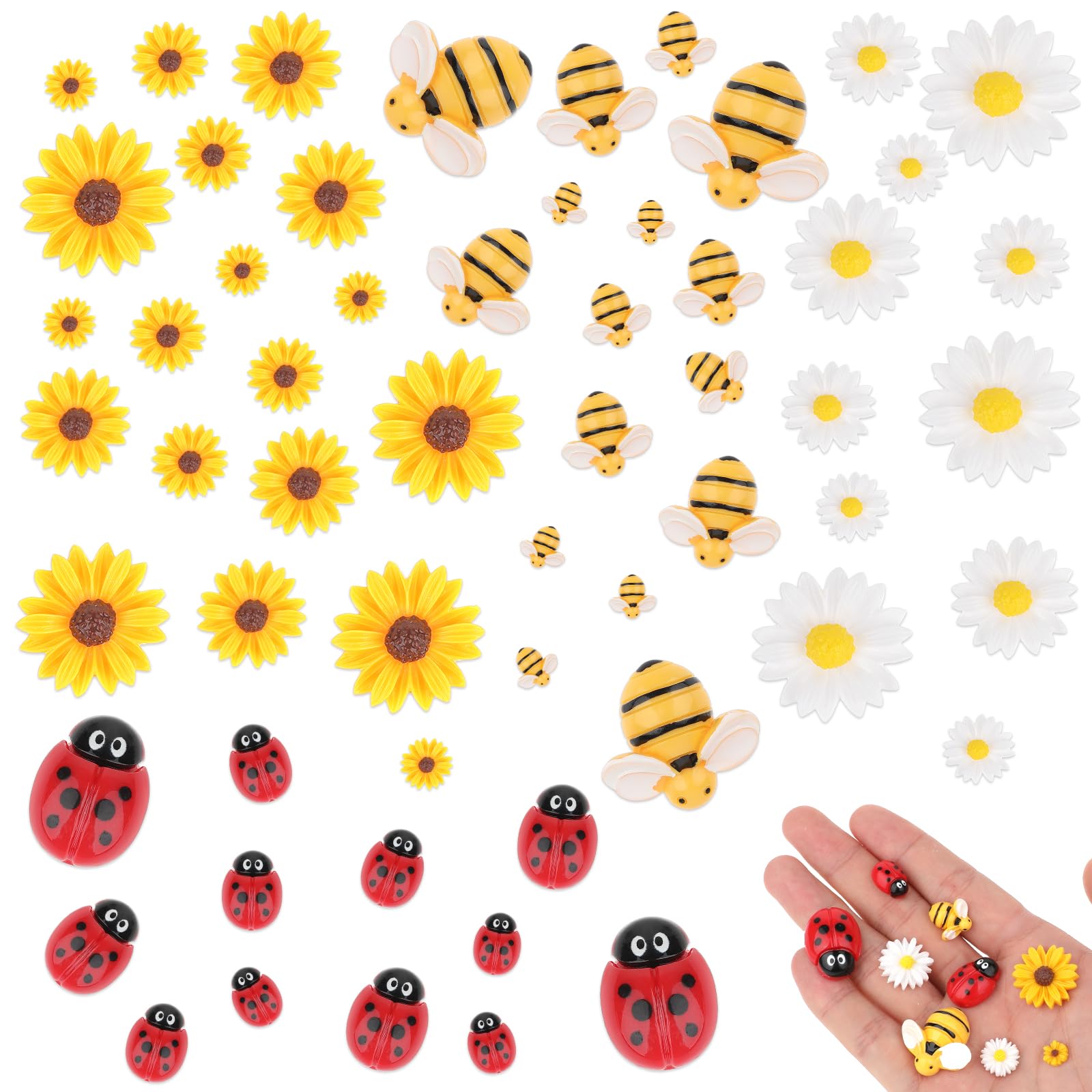 Amazon.com: KALIONE 100 Pcs Mini Resin Bee Daisy Flowers Ladybugs ...