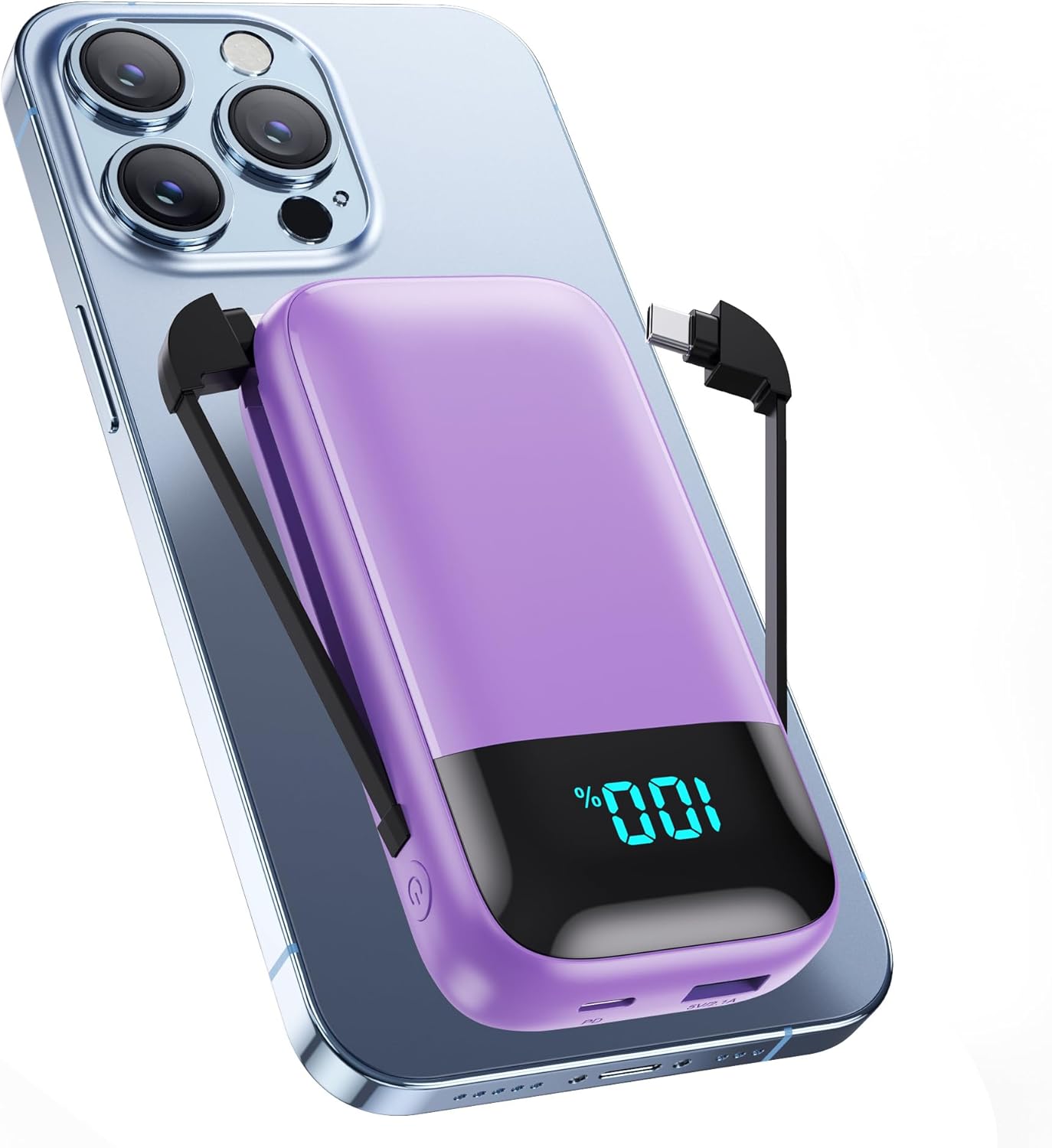 Small Power Bank with Built in Cables,Ultra-Compact 13800mAh PD Fast ...