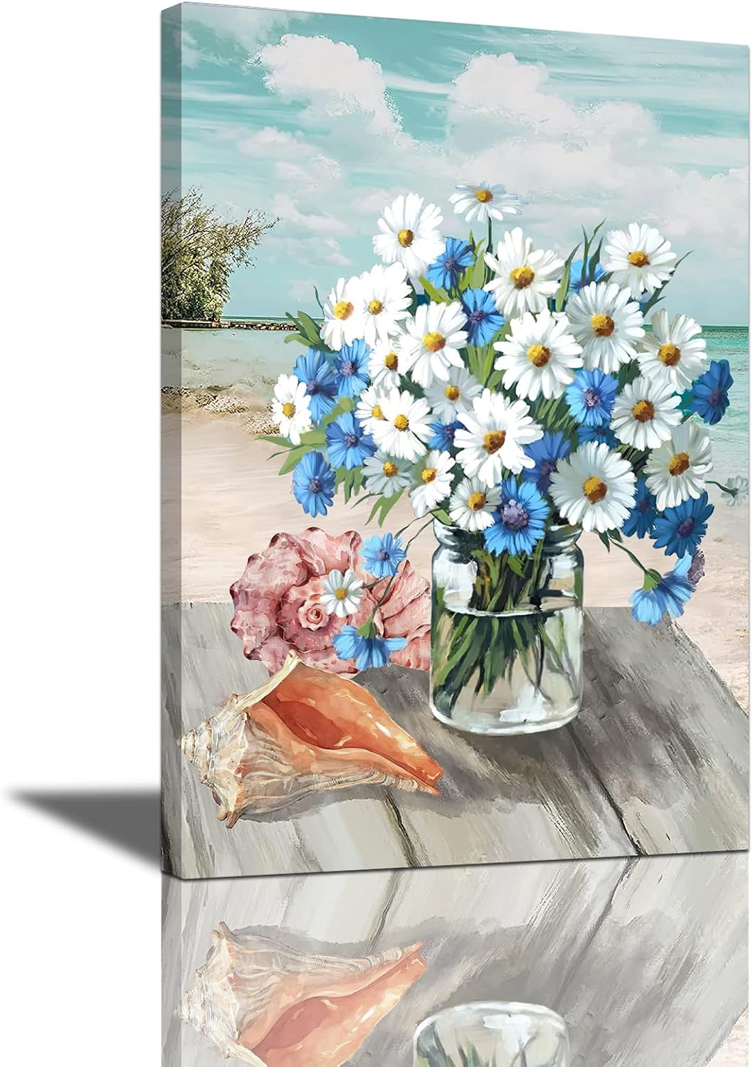 Amazon.com: Daisy Canvas Wall Art Ocean Beach Canvas Pictures White ...