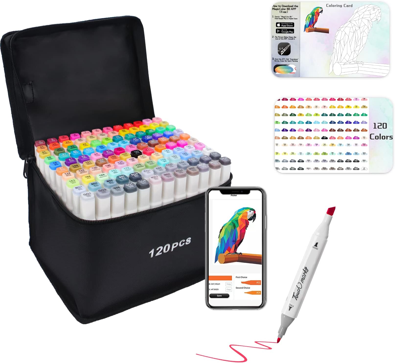 Amazon.com : Brled 120 Colors Alcohol Markers, with Free App, Brush Tip ...