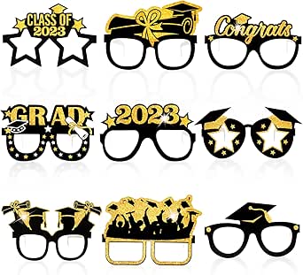 Amazon.com: Runloon 9 Pack Graduation Eyeglasses, Black Gold Graduation ...