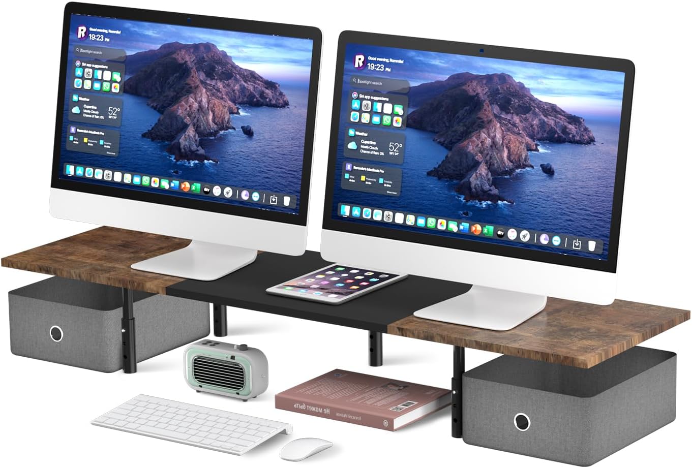 Amazon.com: Suptek Dual Monitor Stand Riser with Two Drawers,Monitor ...