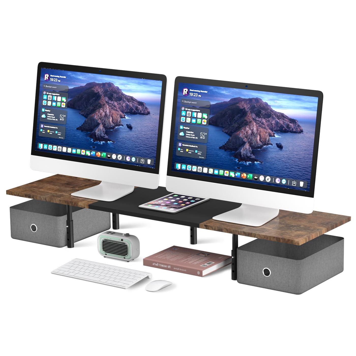 Amazon.com: Suptek Dual Monitor Stand Riser with Two Drawers,Monitor ...
