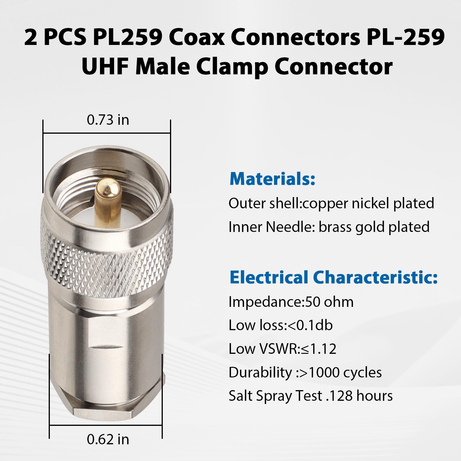 Snapklik.com : 2 Pack PL259 Coax Connectors 50 Ohm PL-259 UHF Male ...