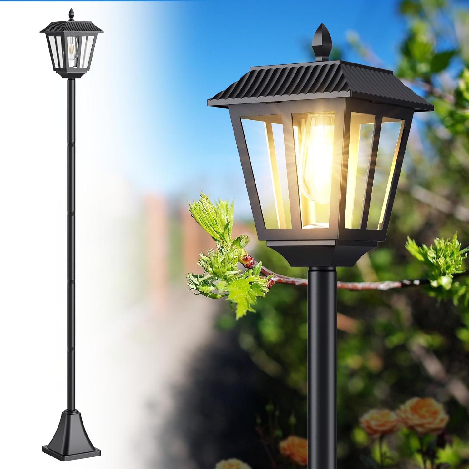 68" Solar Lamp Post Light - 3000K Warm White, IP45 Waterproof Post ...