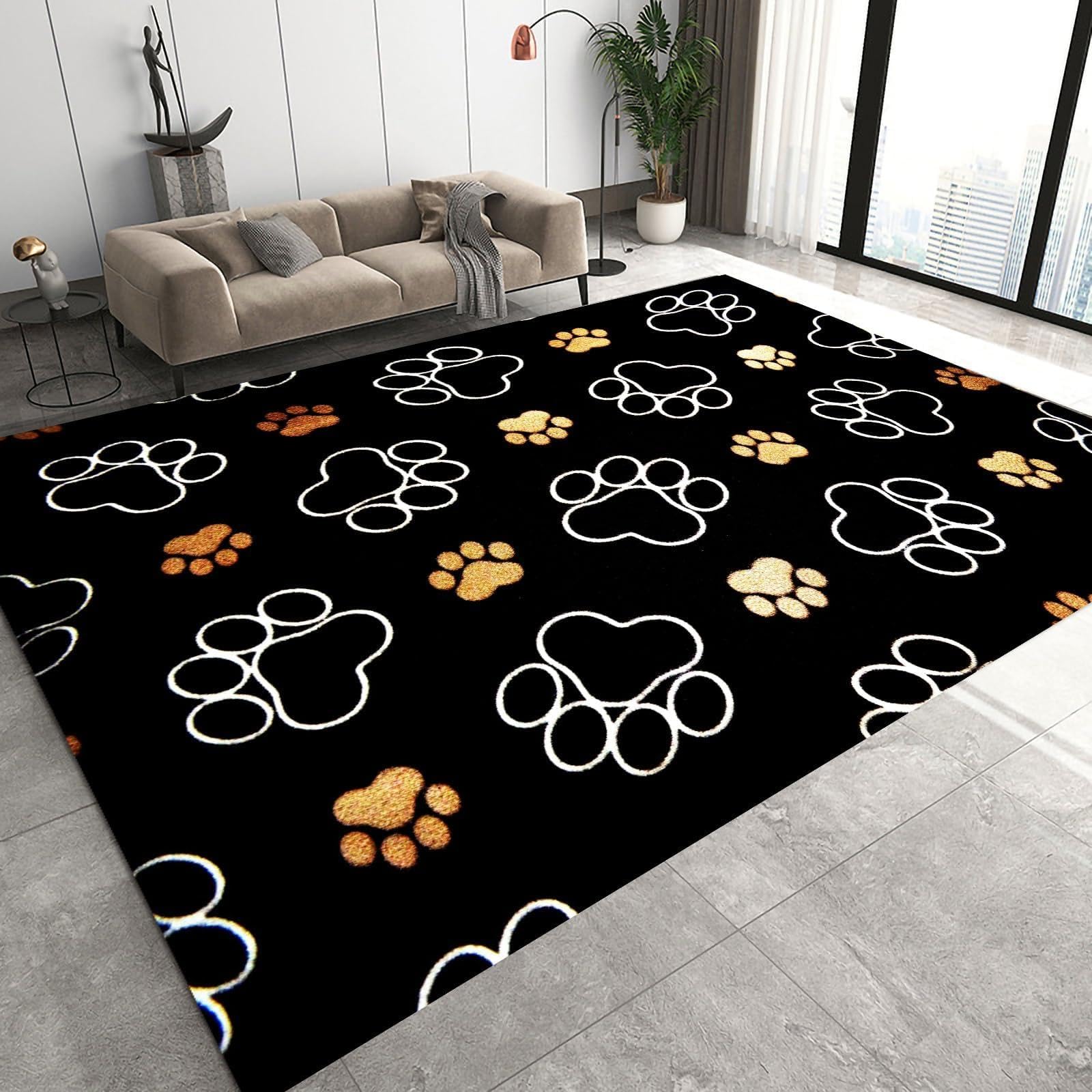Amazon.com: ELUONX Cute Pet Print Area Rug, Black and White Dog Paw ...