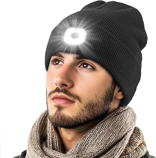 Beanie Hat with LED Light, Headlamp Beanie Cap, Rechargeable Headlight ...