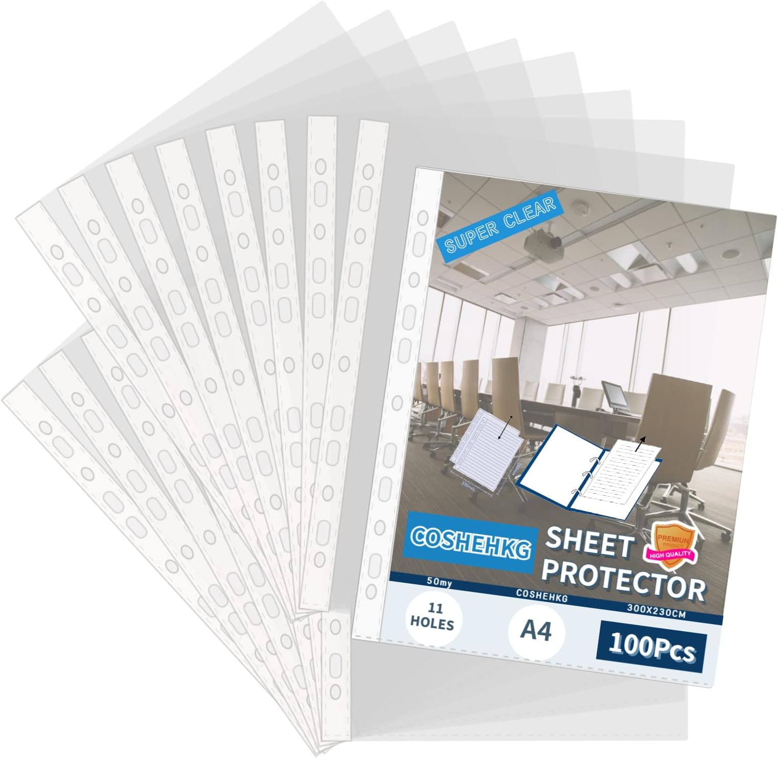 COSHEHKG Pack of 100 Document Wallets A4 Transparent Films, 50 my ...