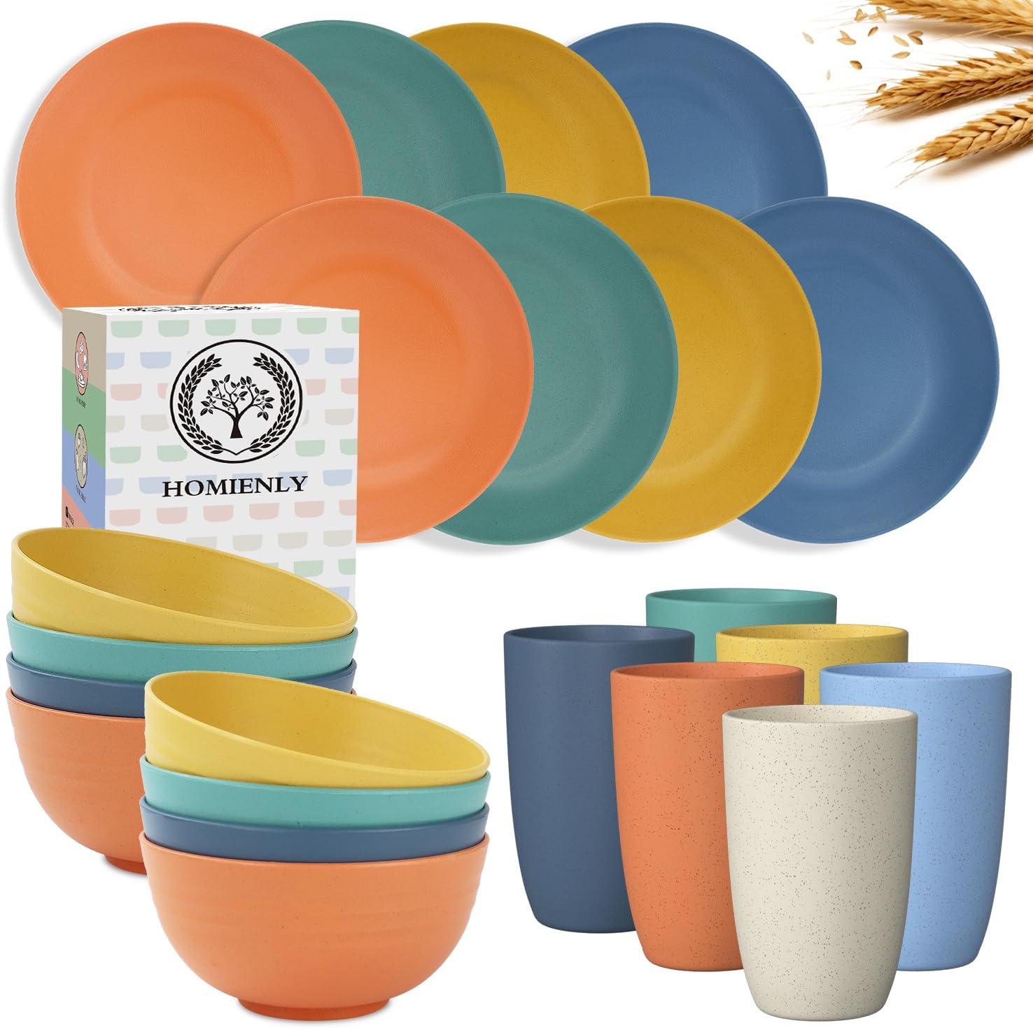 Amazon.com | Wheat Straw Cups,Bowls,Plates Set,Dinner Plates Cereal ...