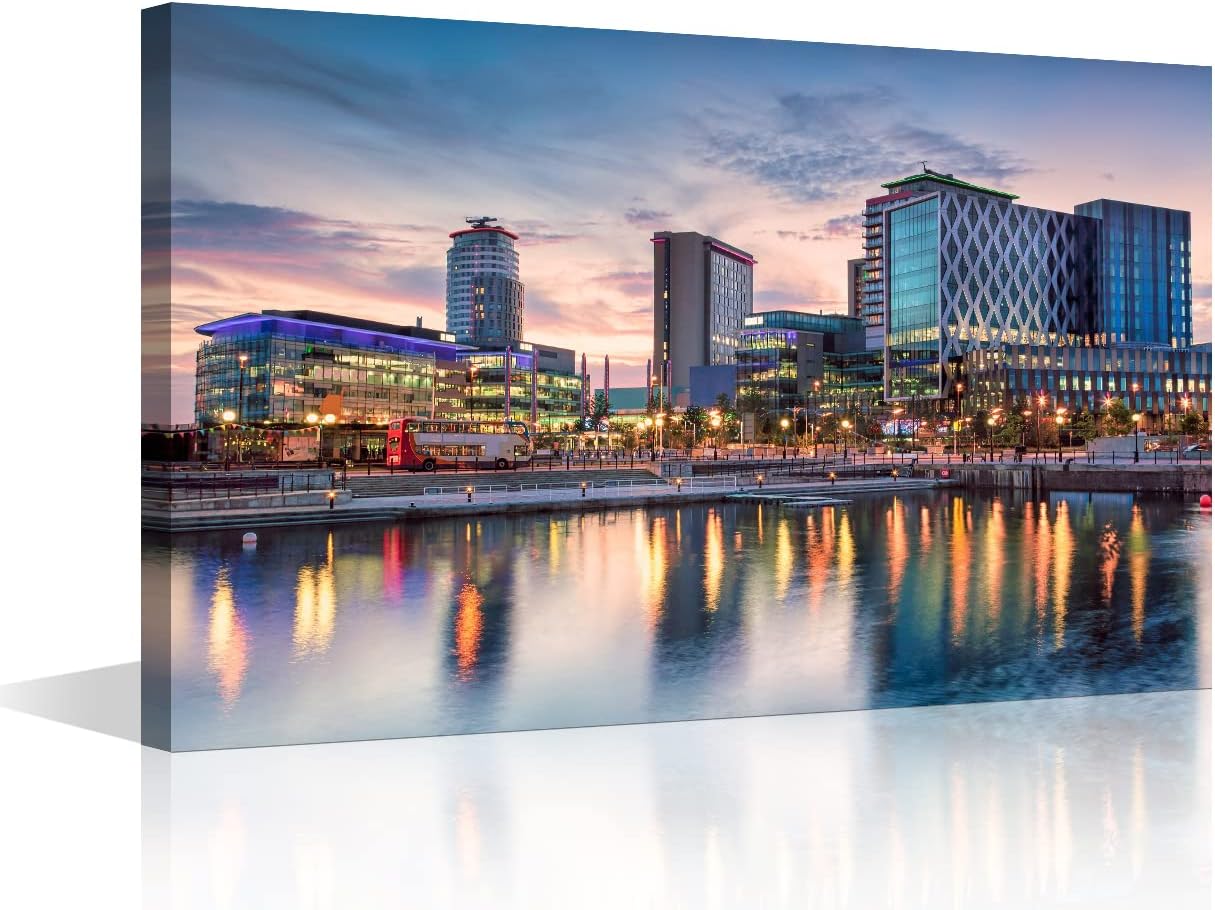 TISHIRON Manchester Skyline Wall Art Bedroom Decor Panoramic Cityscape ...