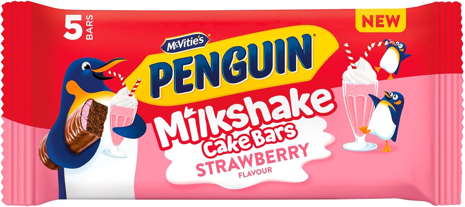 McVitie's Penguin Milkshake Cake Bars, 5 Strawberry Flavour Snacks, 122 ...