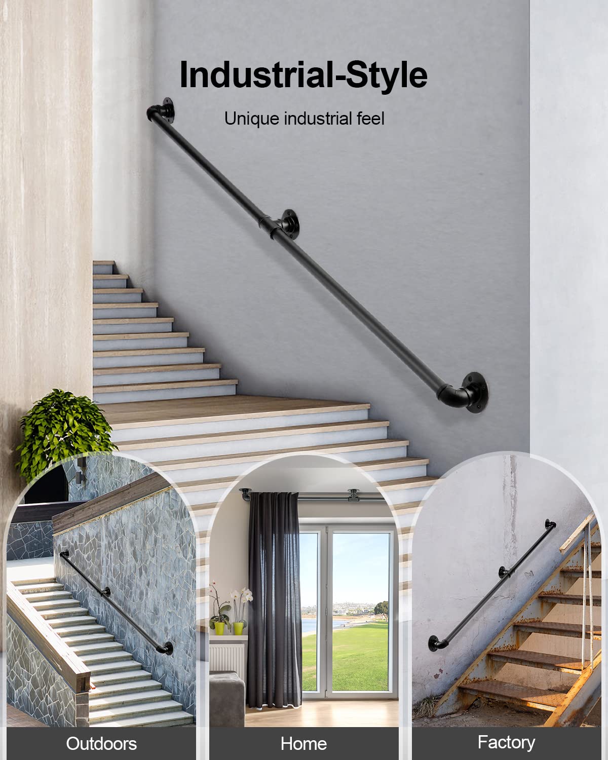 ZeroPone Wall Handrail 5ft for Stairs Steps,Metal Staircase Handrail ...