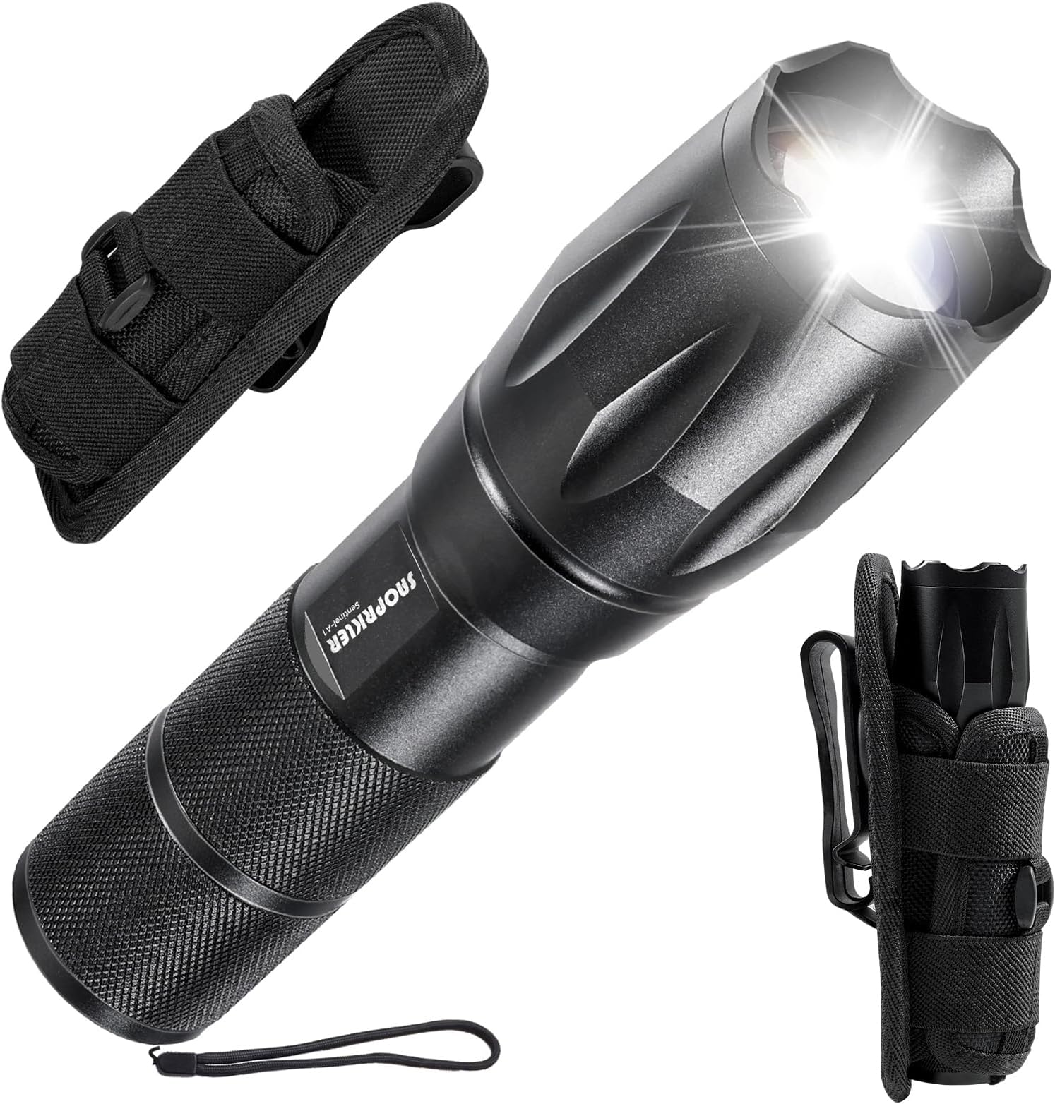 SAOPRKLER Tactical Flashlight with Flashlight Holder Duty Belt,5 Modes ...