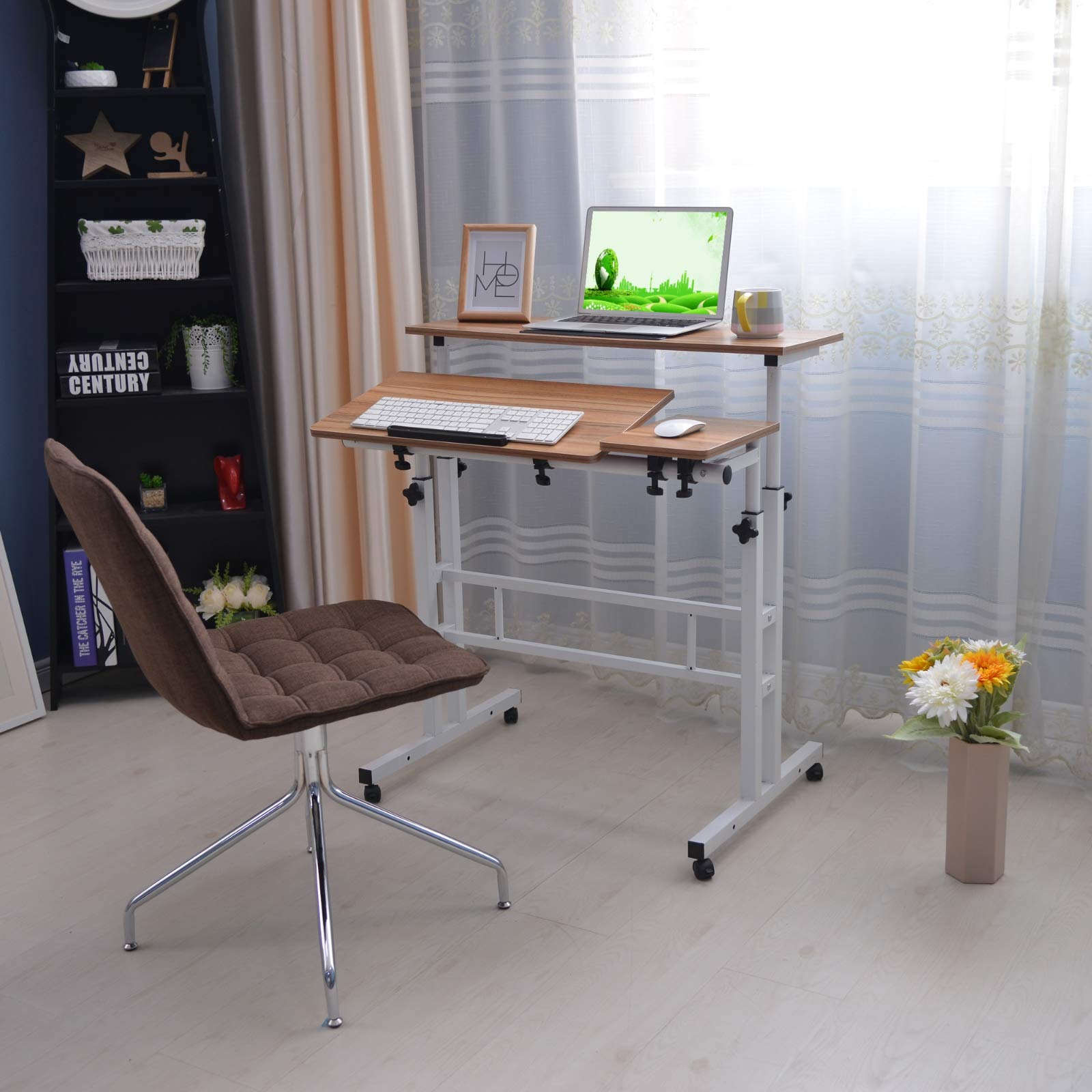 AIZ Adjustable Rolling Desk Cart on Wheels Home Office Computer ...