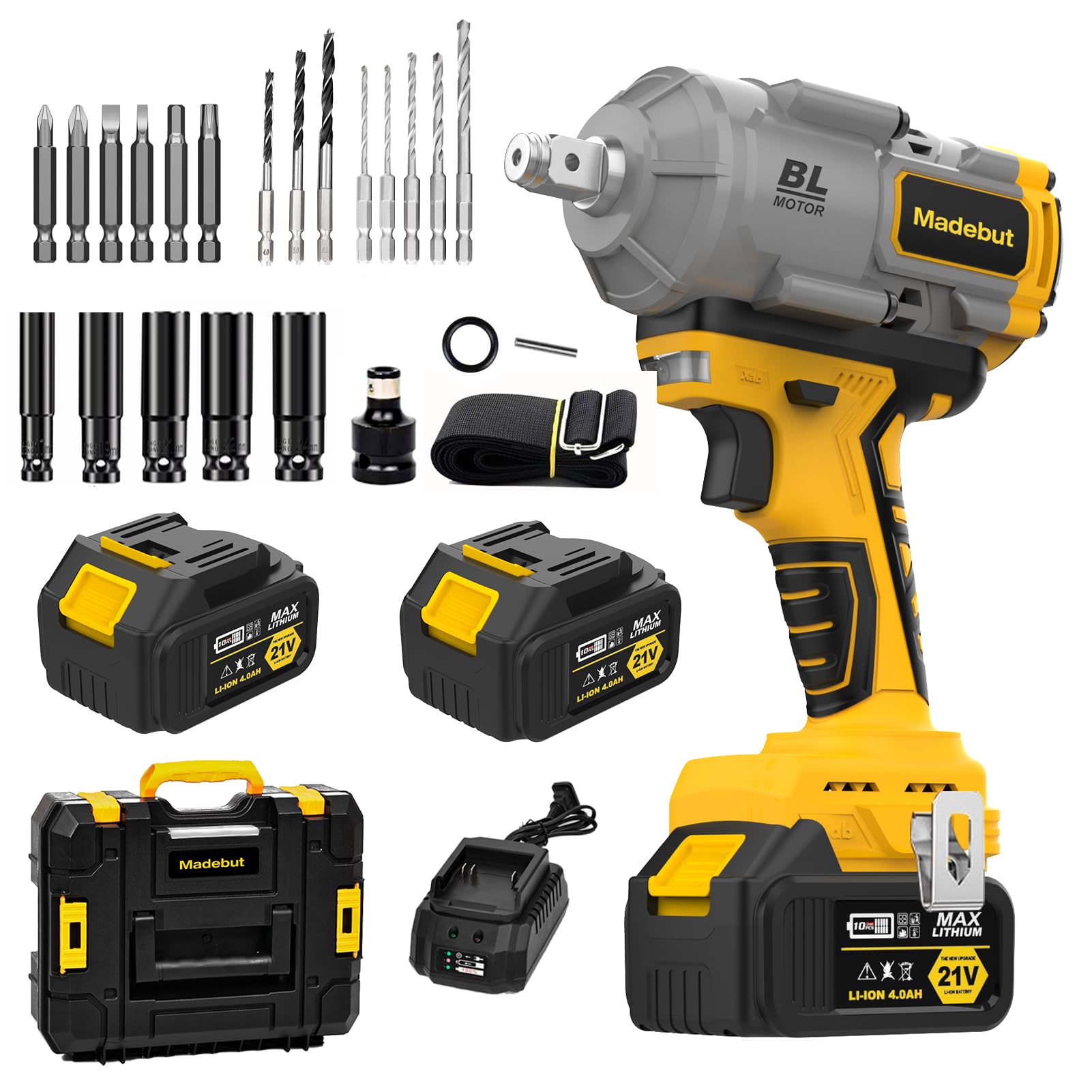Cordless Impact Wrench, 1000Nm Cordless Impact Gun with 5 Sleeves, 3 ...