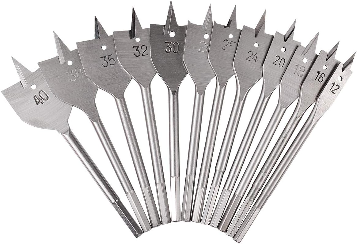 KATUR 12pcs Spade Drill Bit Set, Carbon Steel Flat Wood Drill Bit ...