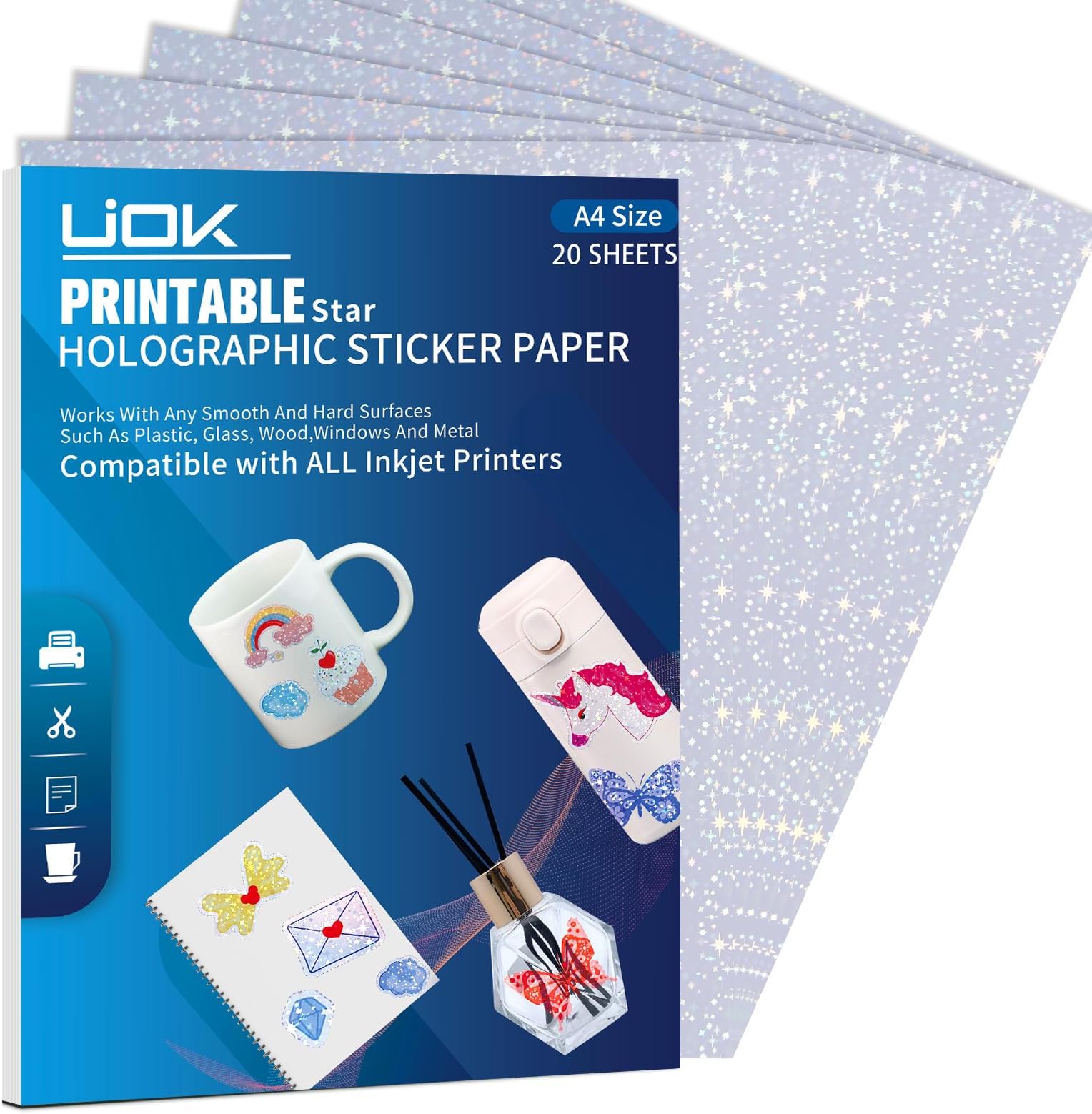 Lot de 20 feuilles de papier autocollant holographique en vinyle ...