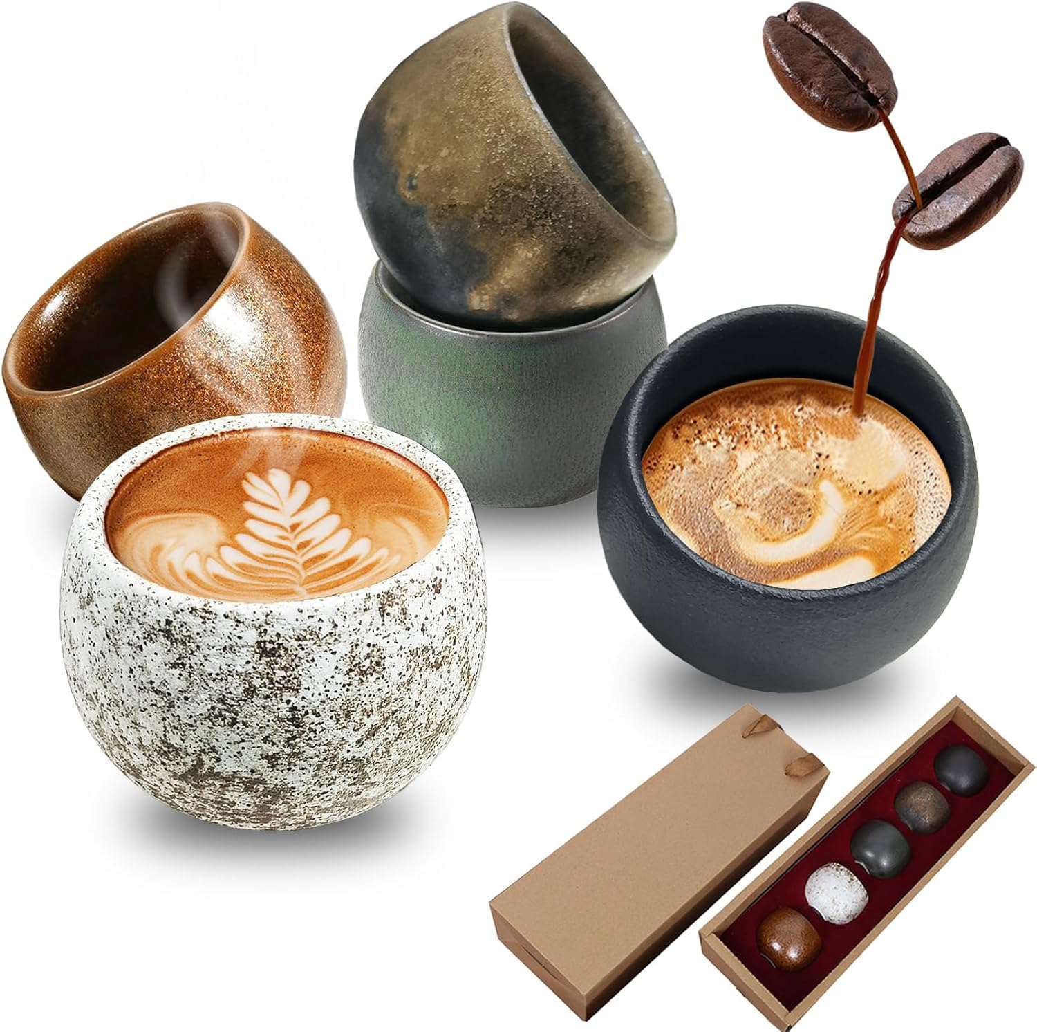 YushengTai Ceramic Espresso Cups Set of 5, 50ml Nespresso Cups Ceramic ...